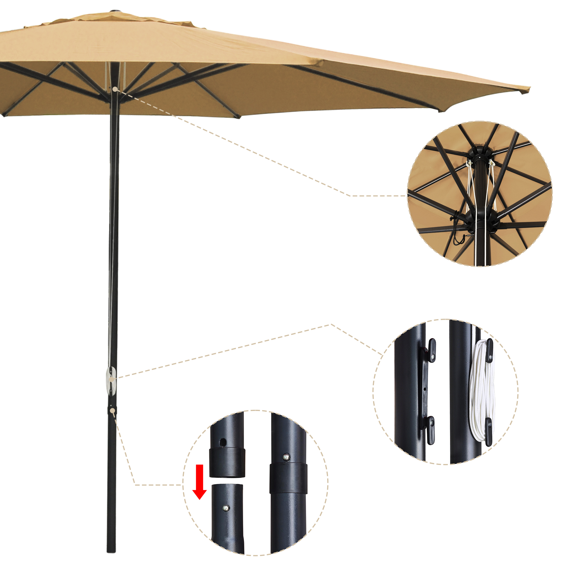 13ft 8 Ribs Outdoor Patio Umbrella Sun Shade Market Aluminum UV Block ...