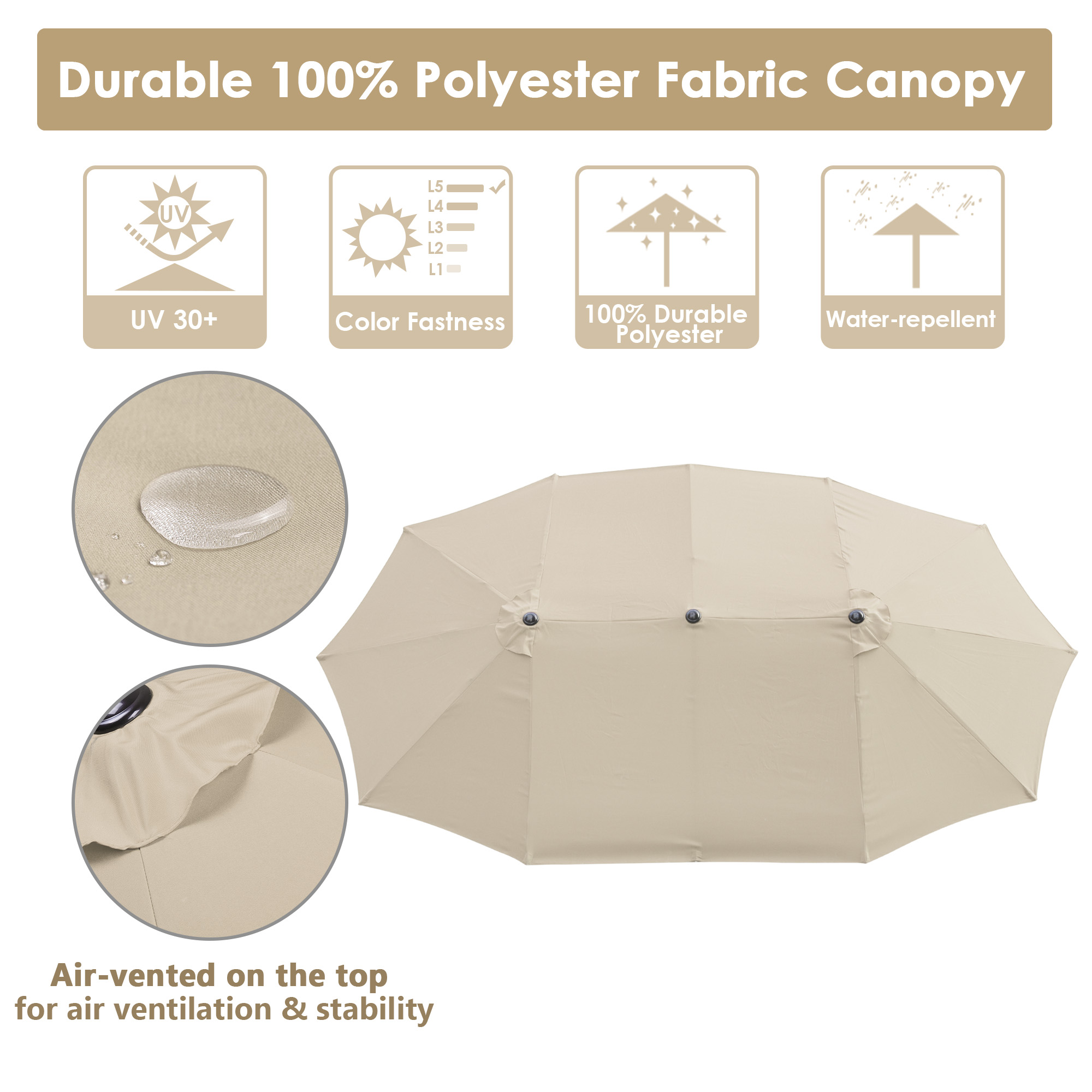 15ft Patio Twin Umbrella Double-sided Market Crank Outdoor Garden ...