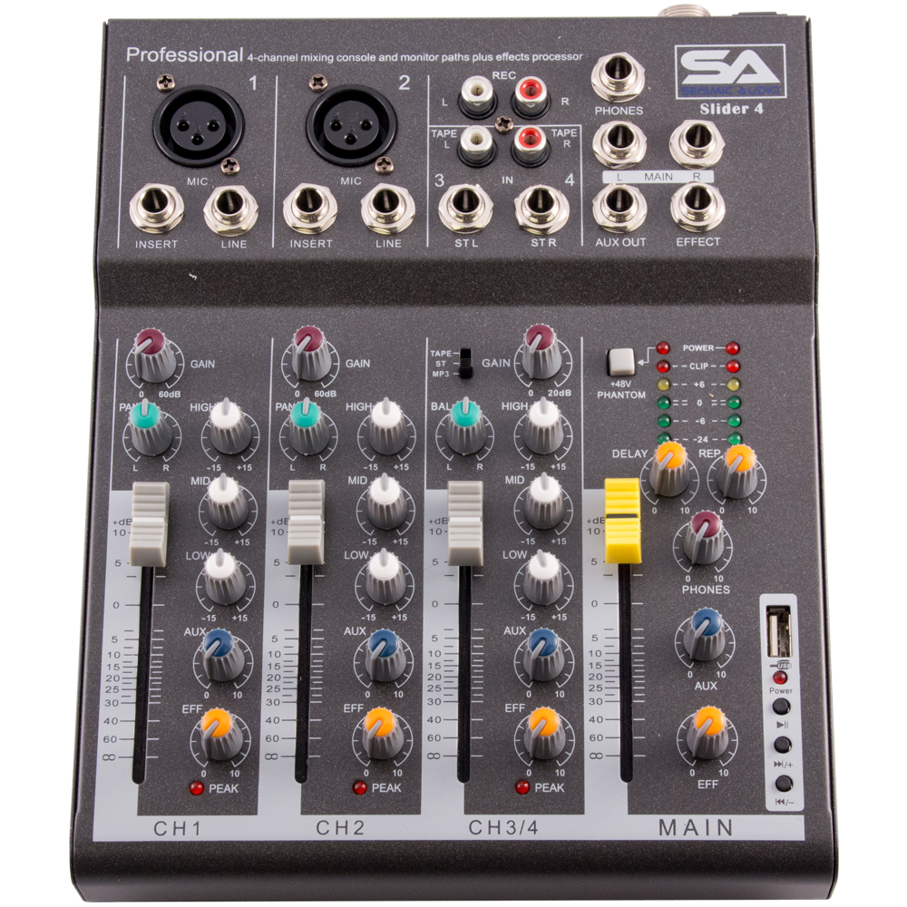 Seismic Audio - Slider 4 - 4 Channel Mixer Console with USB Interface ...