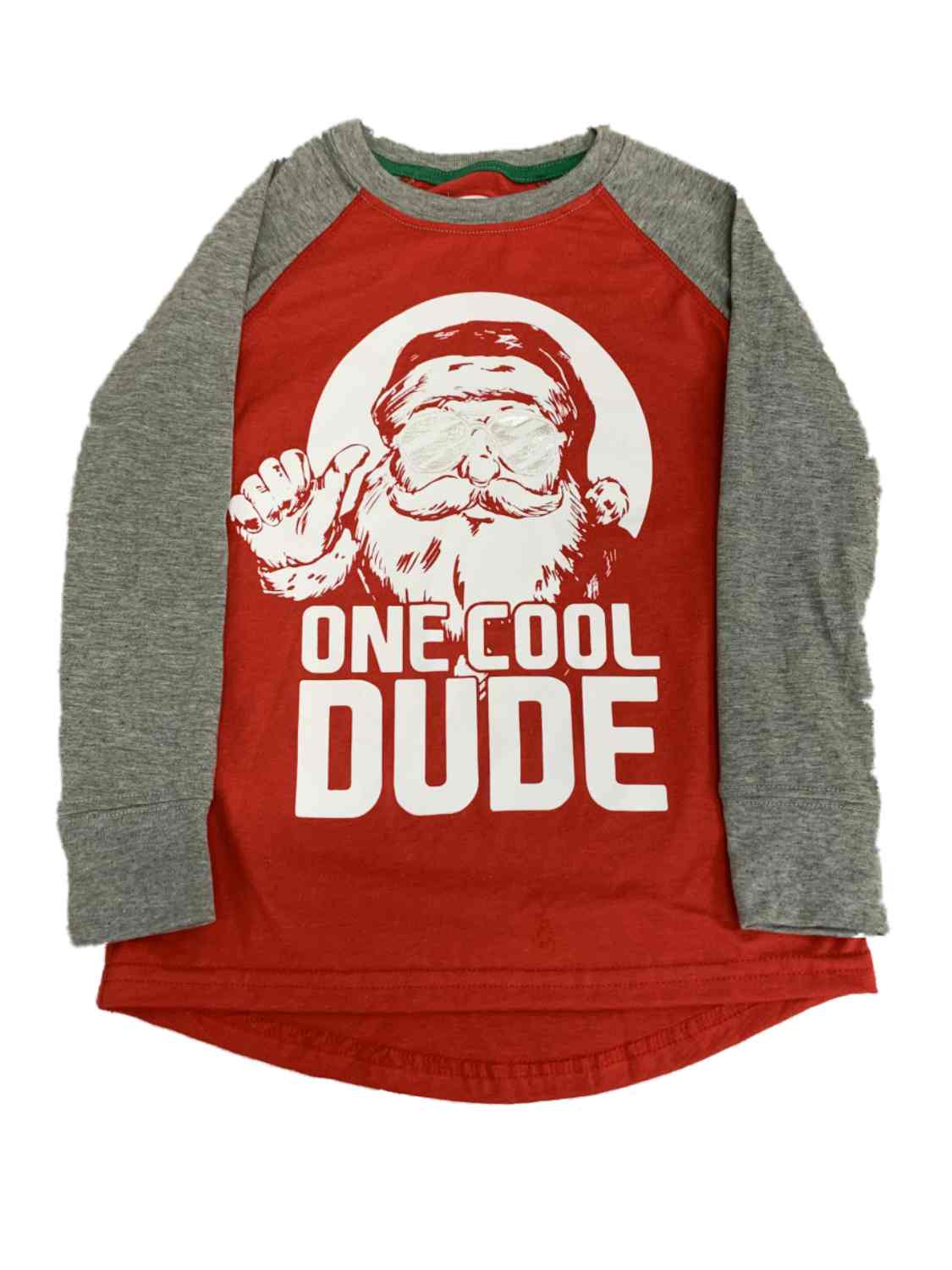 Boys Red & Gray One Cool Dude Santa Long Sleeve Raglan Holiday T-Shirt ...