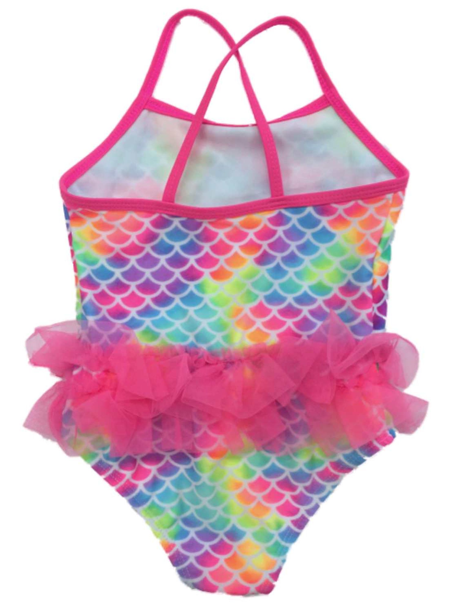 Toddler Girls Colorful Neon Pink Mermaid Tutu One Piece Swimming ...