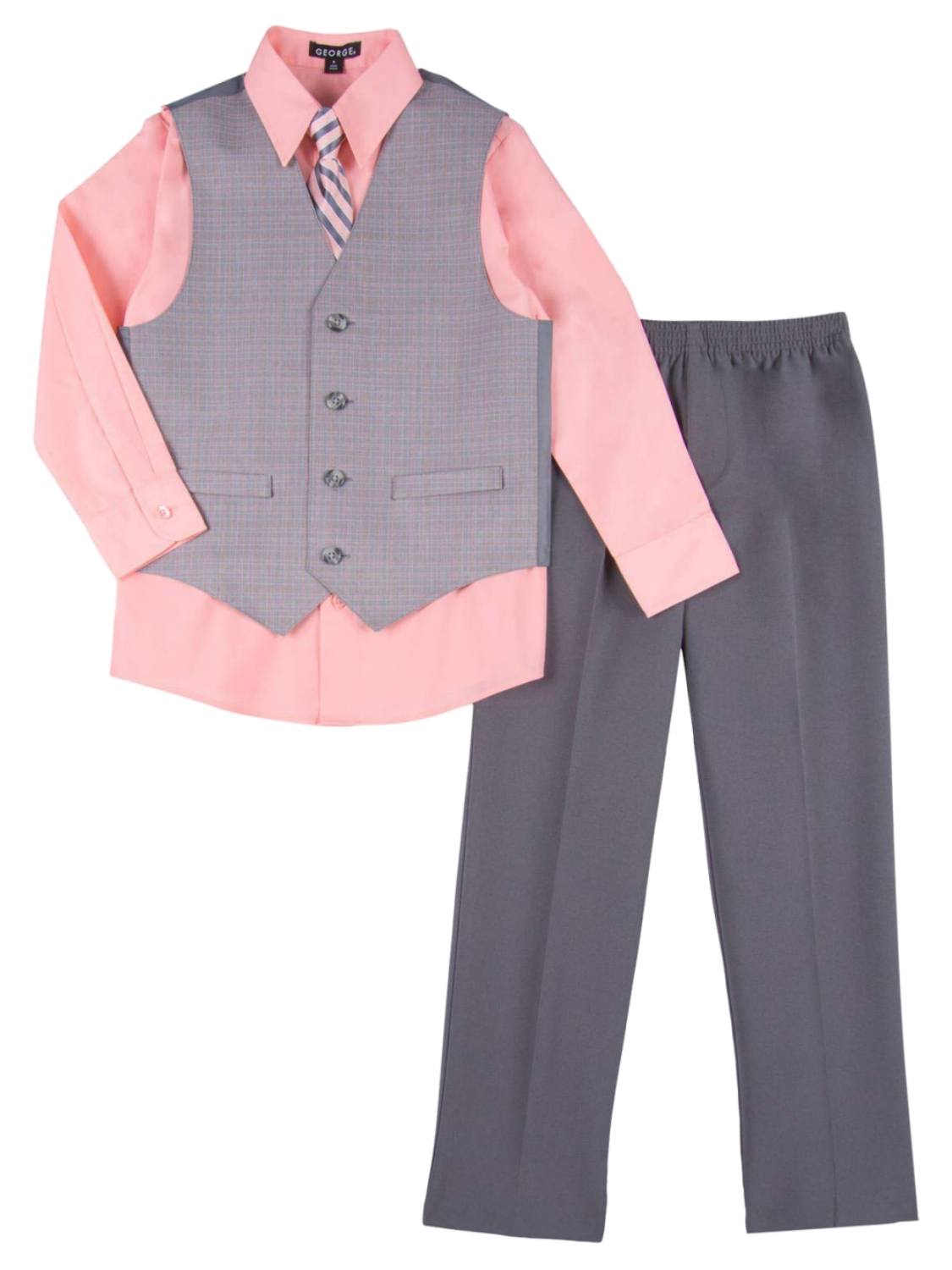 Infant & Toddler Boys Suit Peach & Gray Dress Up Outfit Shirt Vest Tie ...