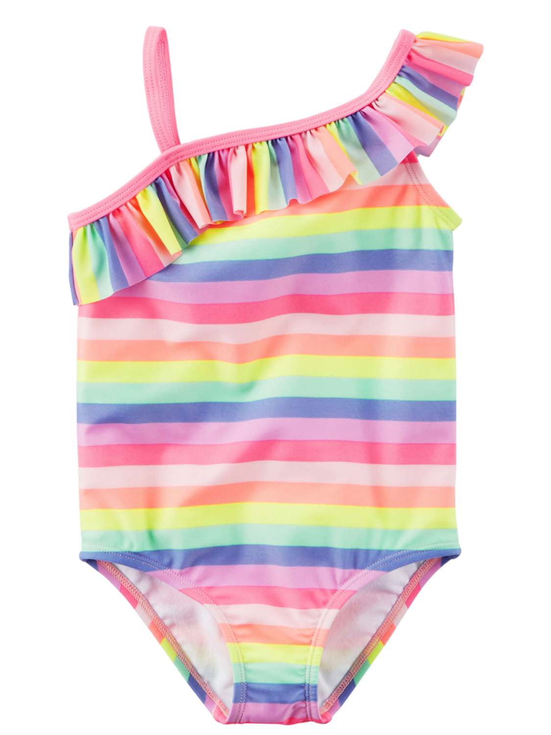 Carters Infant Girls 1 Pc Neon Pink Stripe Swim Suit Ruffled Swimming ...