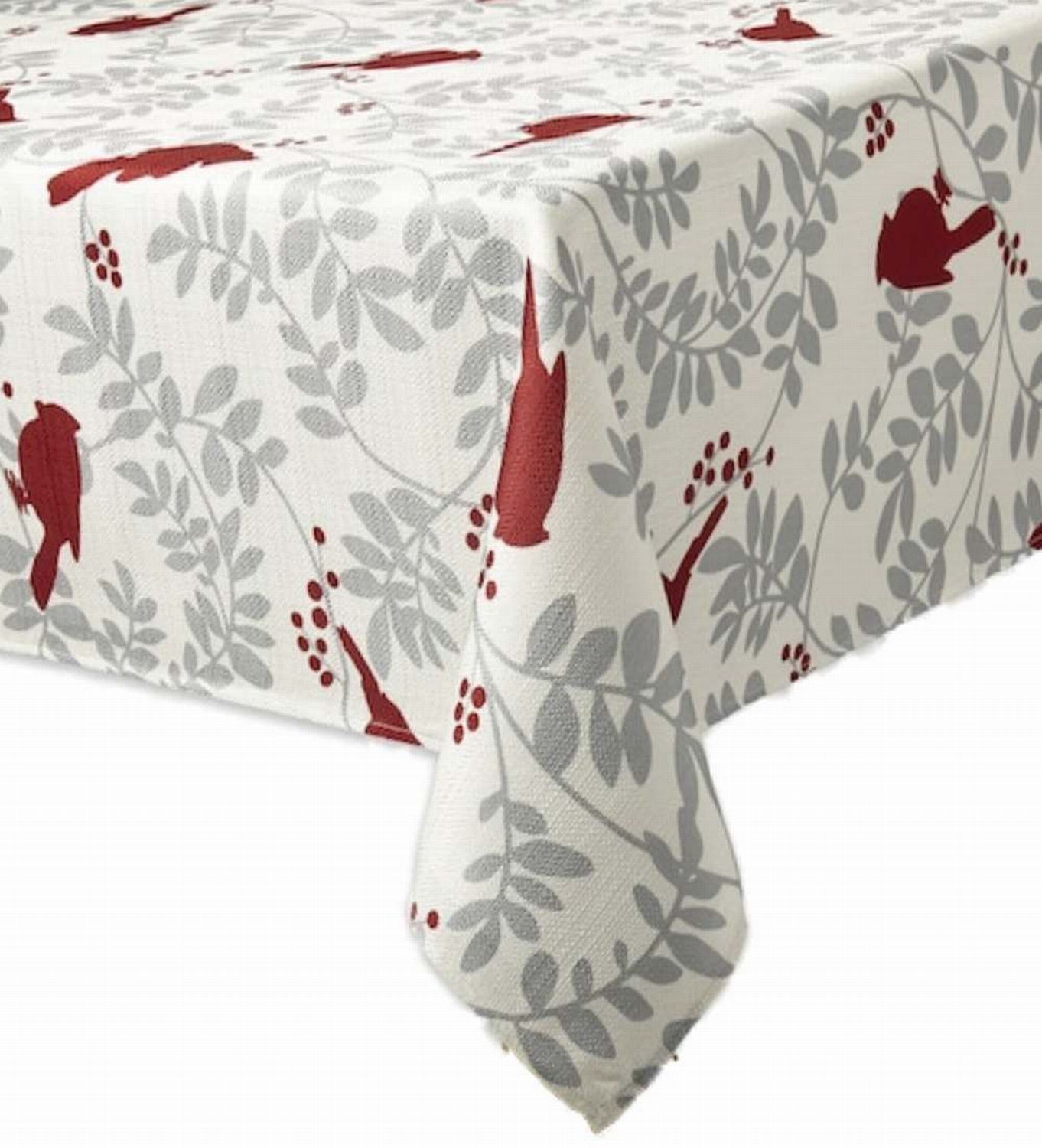 The Big One Botanical Red Cardinal Print Fabric Tablecloth, Woven Table ...