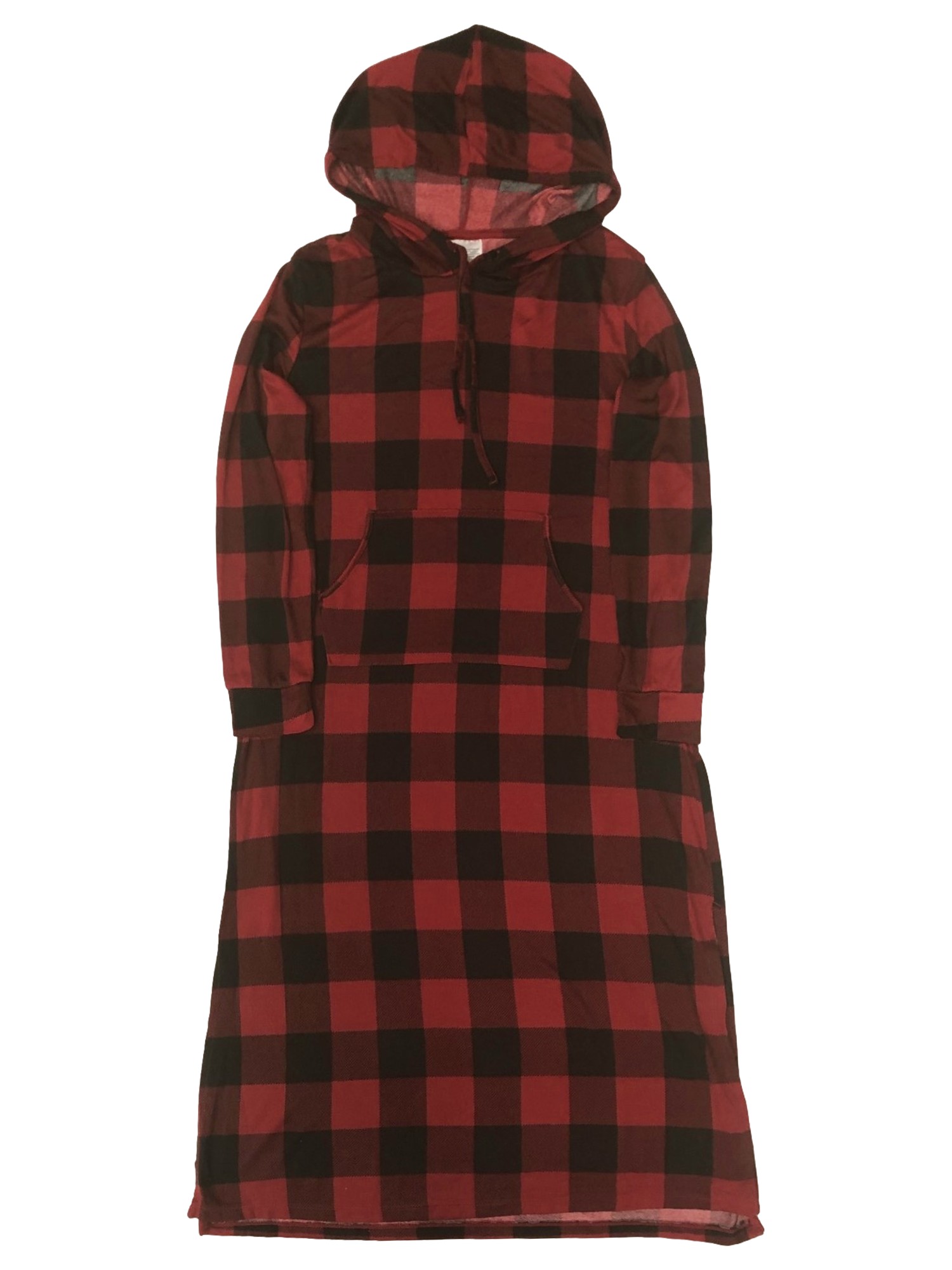 Womens Soft Red & Black Buffalo Plaid Chemise Hoodie Nightgown Night ...