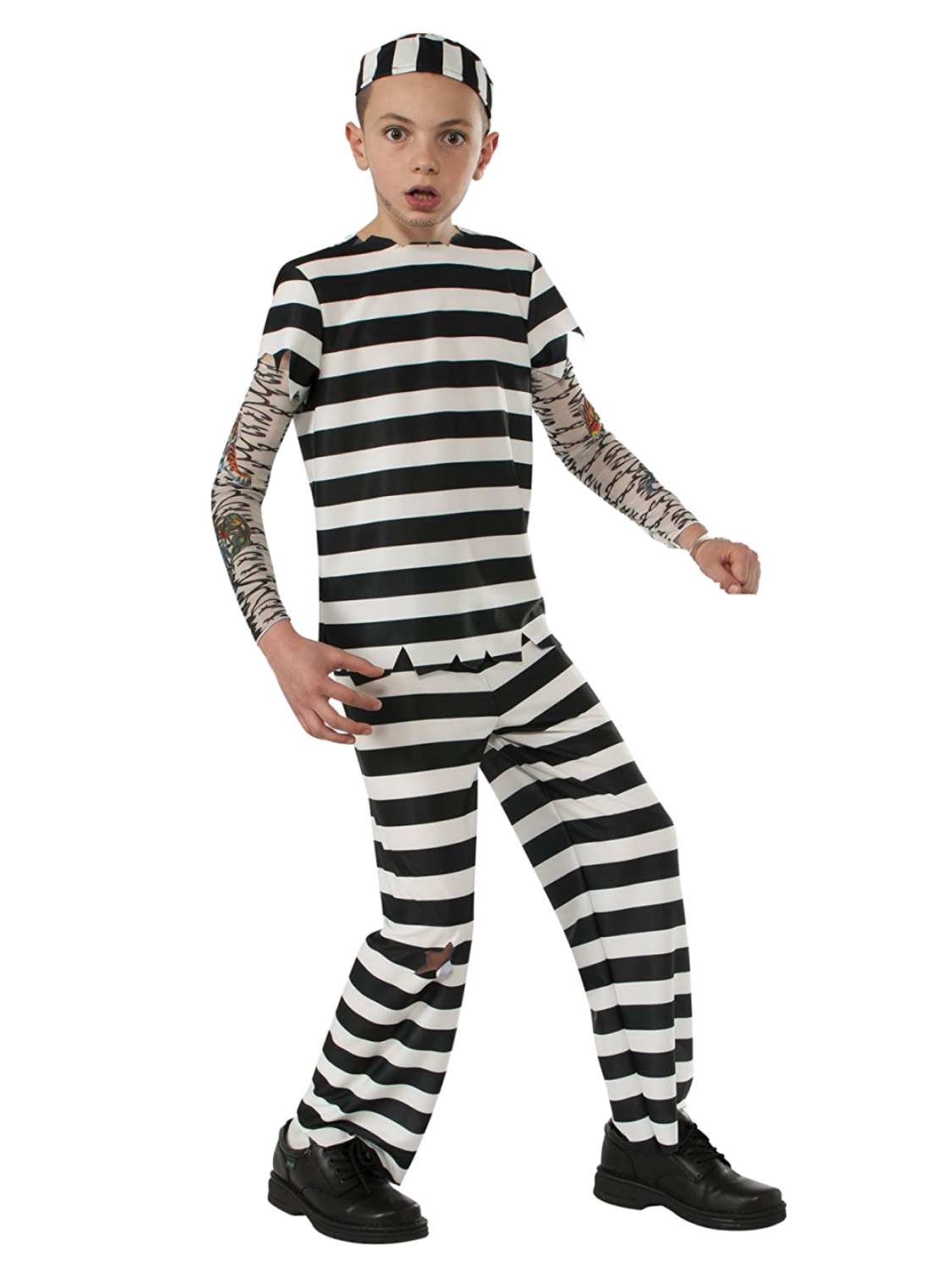 Boys Convict Prisoner Halloween Costume Shirt Pants Hat and Tattoo ...