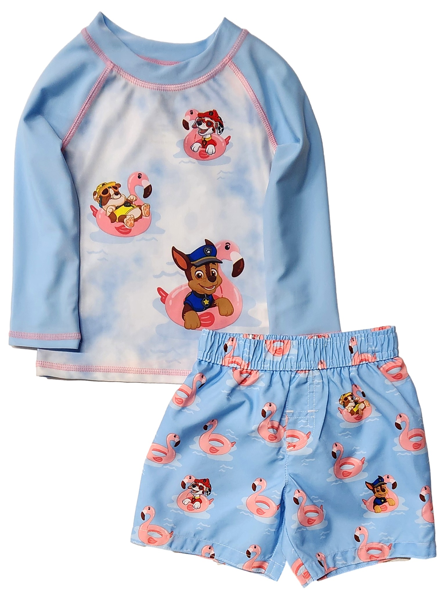 Paw Patrol Infant Boys Blue Flamingo Rash Guard Shirt & Swim Trunks Set ...