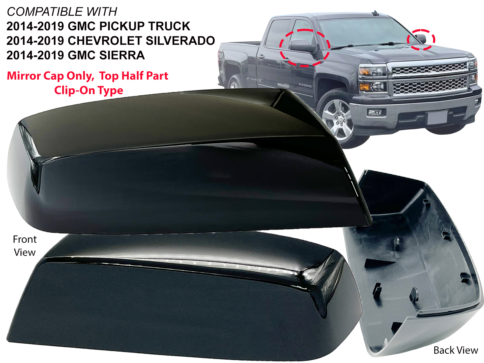 For Mirror Cap Glossy Black 2014 - 2019 SILVERADO SIERRA Pair 22919758 ...