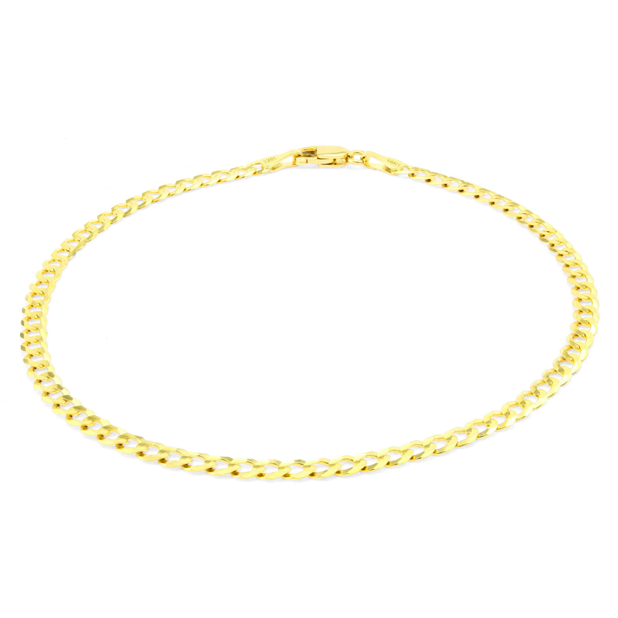 Real 10K Yellow Gold 3.5mm Womens Cuban Link Curb Chain Bracelet Anklet ...