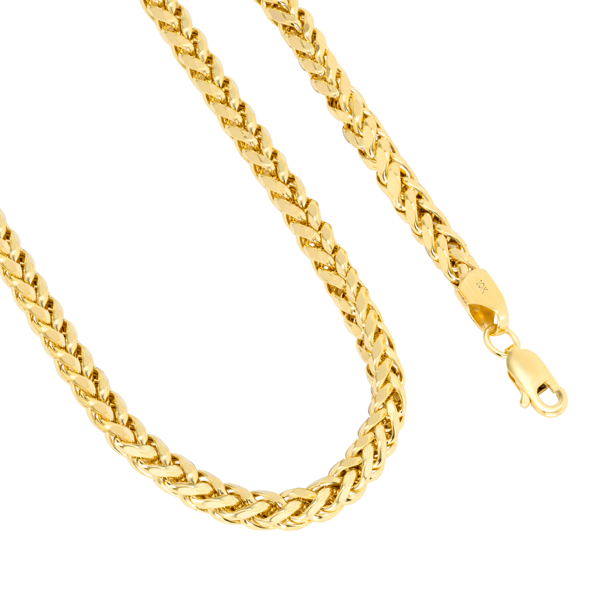 10K Yellow Gold 2.5mm-5mm Round Wheat Palm Franco Foxtail Chain ...