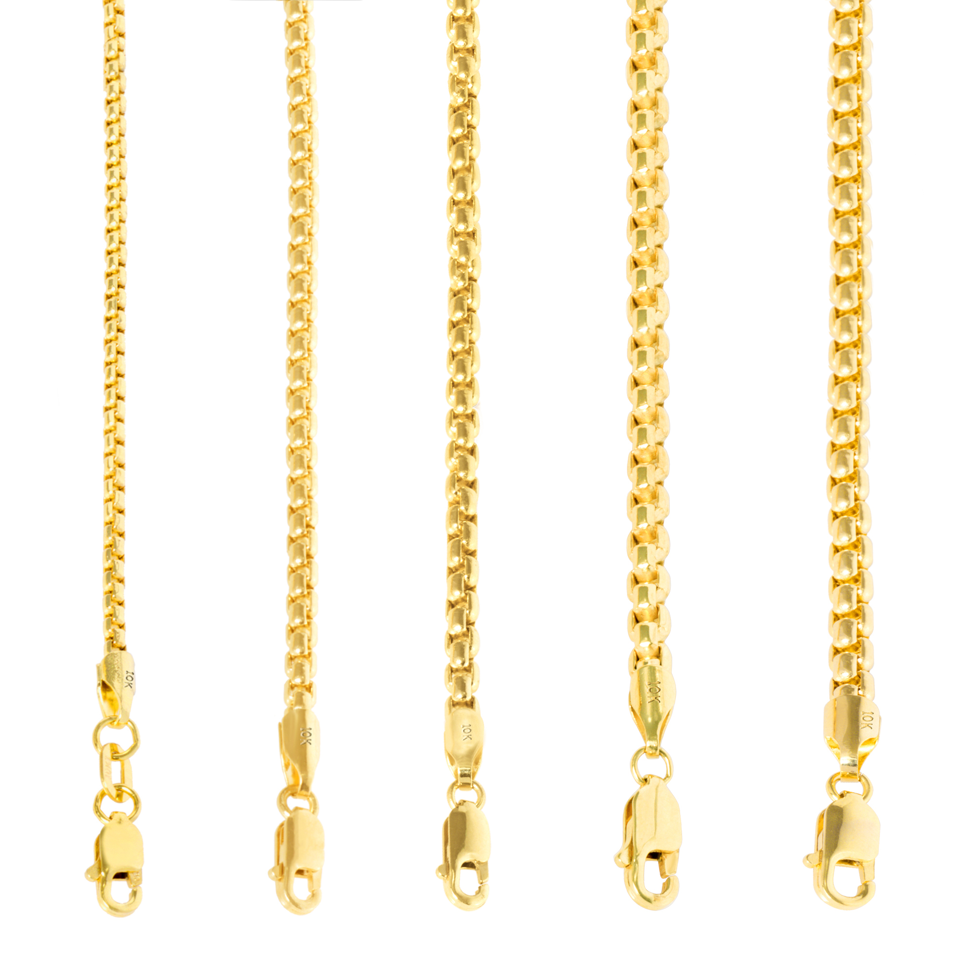 10K Yellow Gold Solid 2mm-4mm Venetian Round Box Chain Link Necklace 16 ...