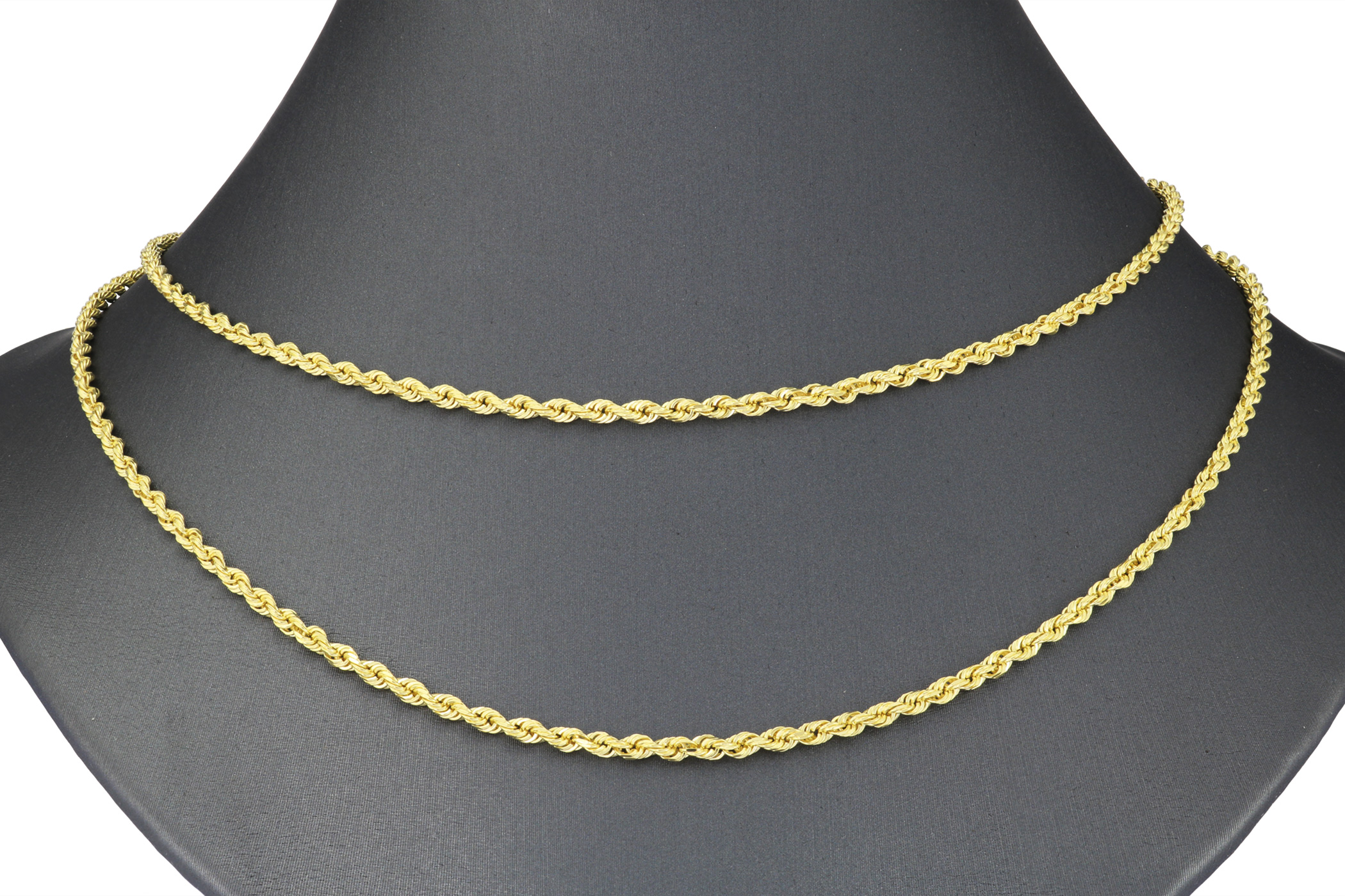 10K Yellow Gold 2.5mm Rope Chain Diamond Cut Dainty Pendant Necklace 16 ...