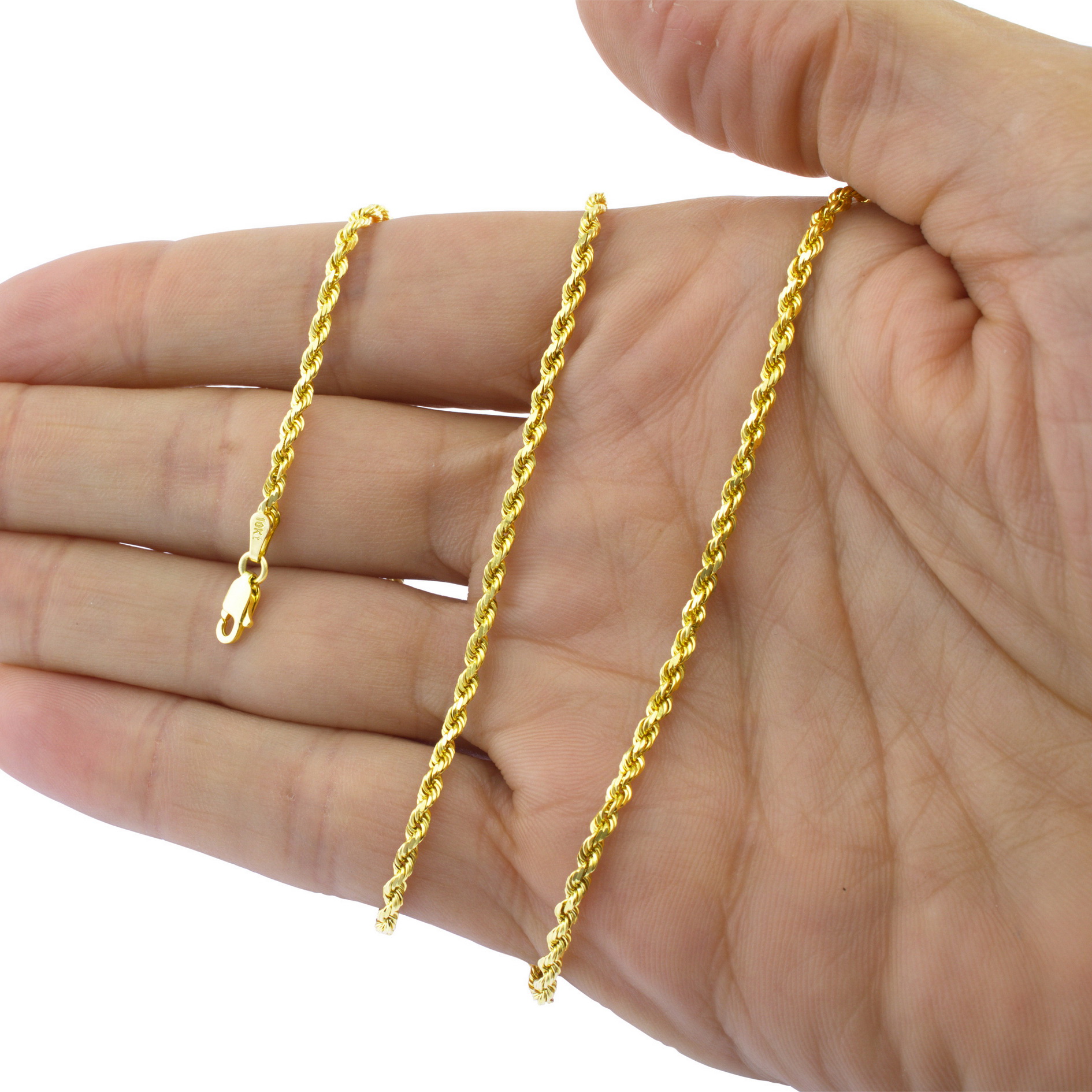 10k Yellow Gold Real 2 5mm Diamond Cut Rope Chain Pendant Link Necklace 10k Yellow Gold Real 2 5mm Diamond Cut Rope Chain Pendant Link Necklace