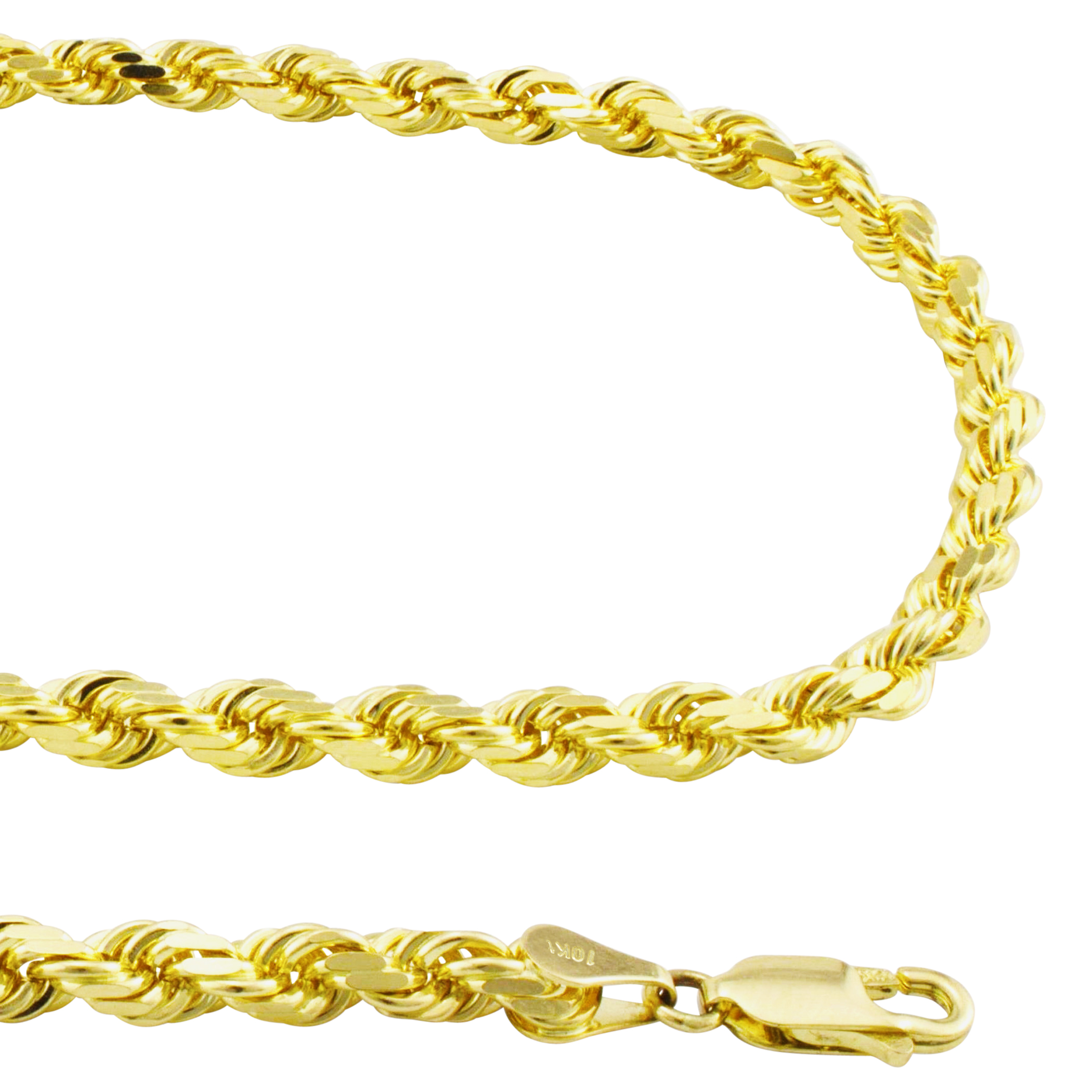 10K Solid Yellow Gold 5mm Wide Diamond Cut Italian Rope Chain Necklace ...