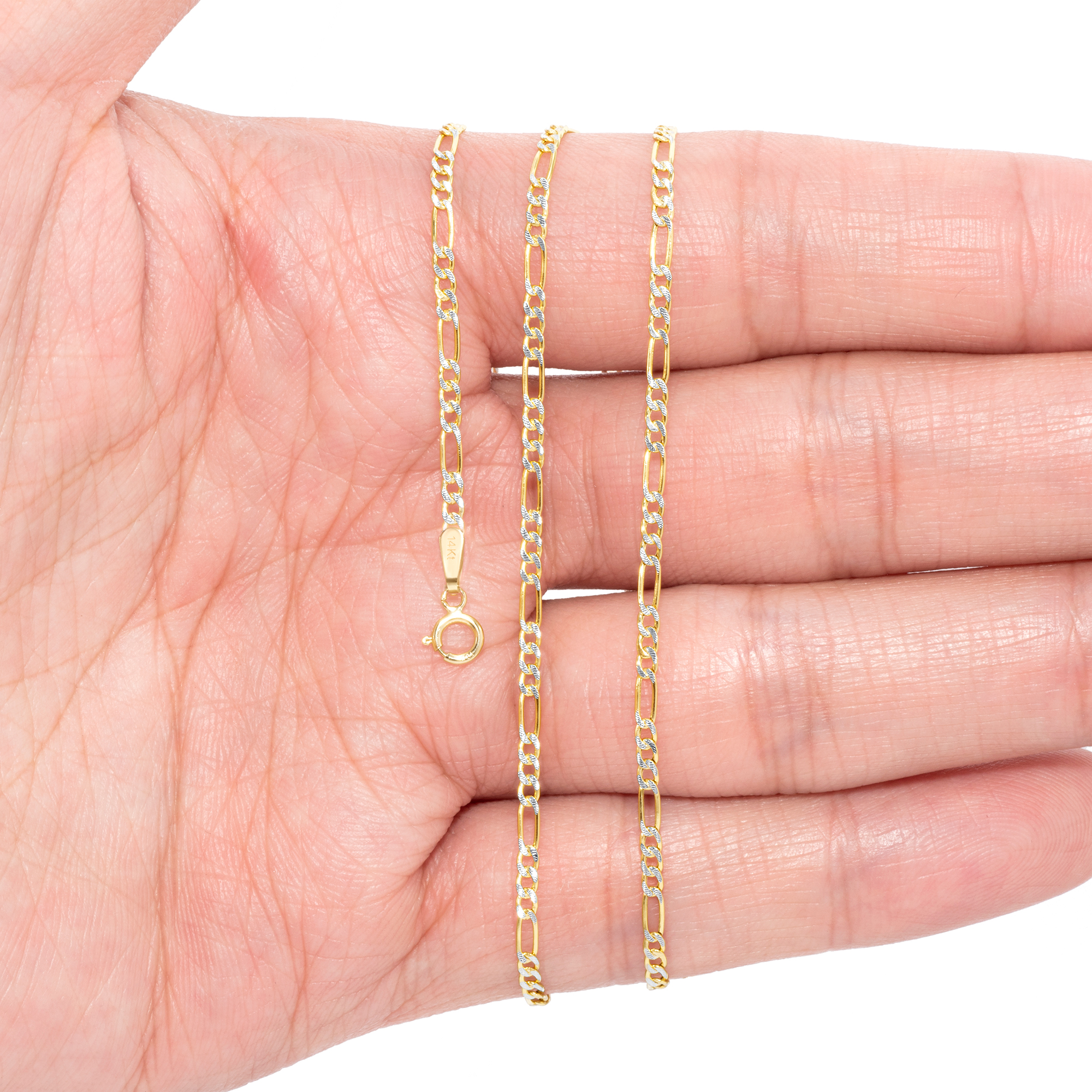 14K Yellow Gold 2mm-8mm Diamond Cut Pave Figaro Chain Necklace Bracelet ...