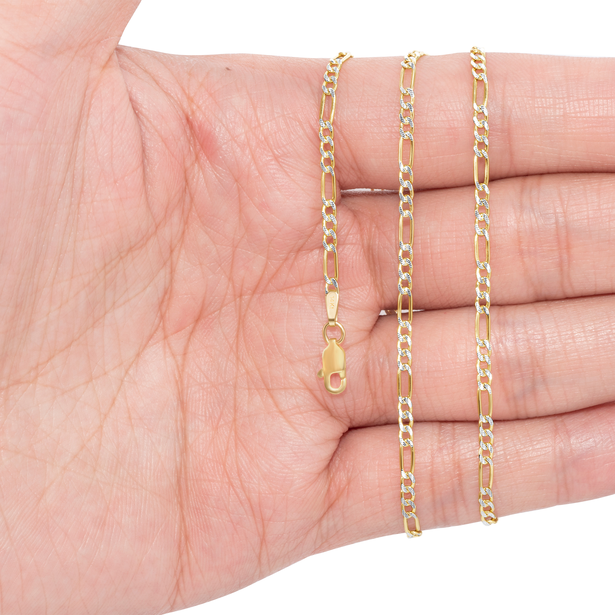 14K Yellow Gold 2mm-8mm Diamond Cut Pave Figaro Chain Necklace Bracelet ...