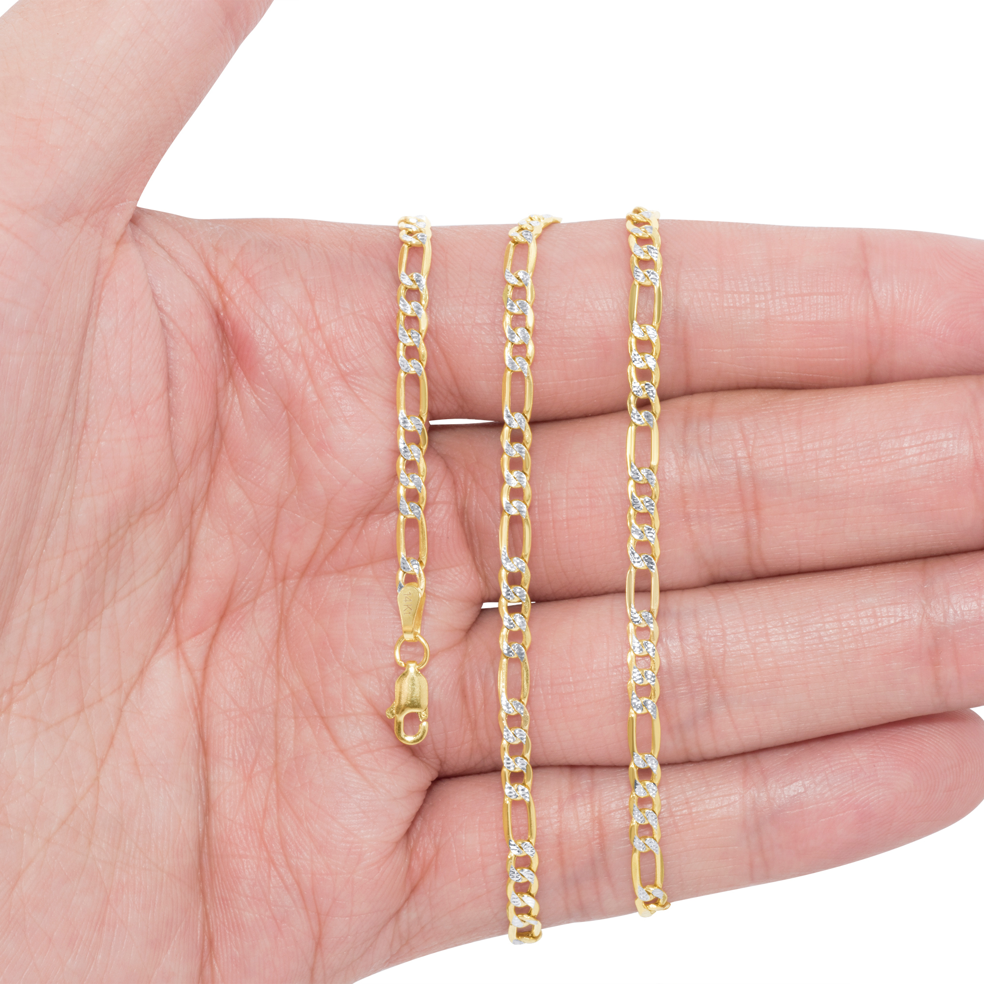 14K Yellow Gold 2mm-8mm Diamond Cut Pave Figaro Chain Necklace Bracelet ...