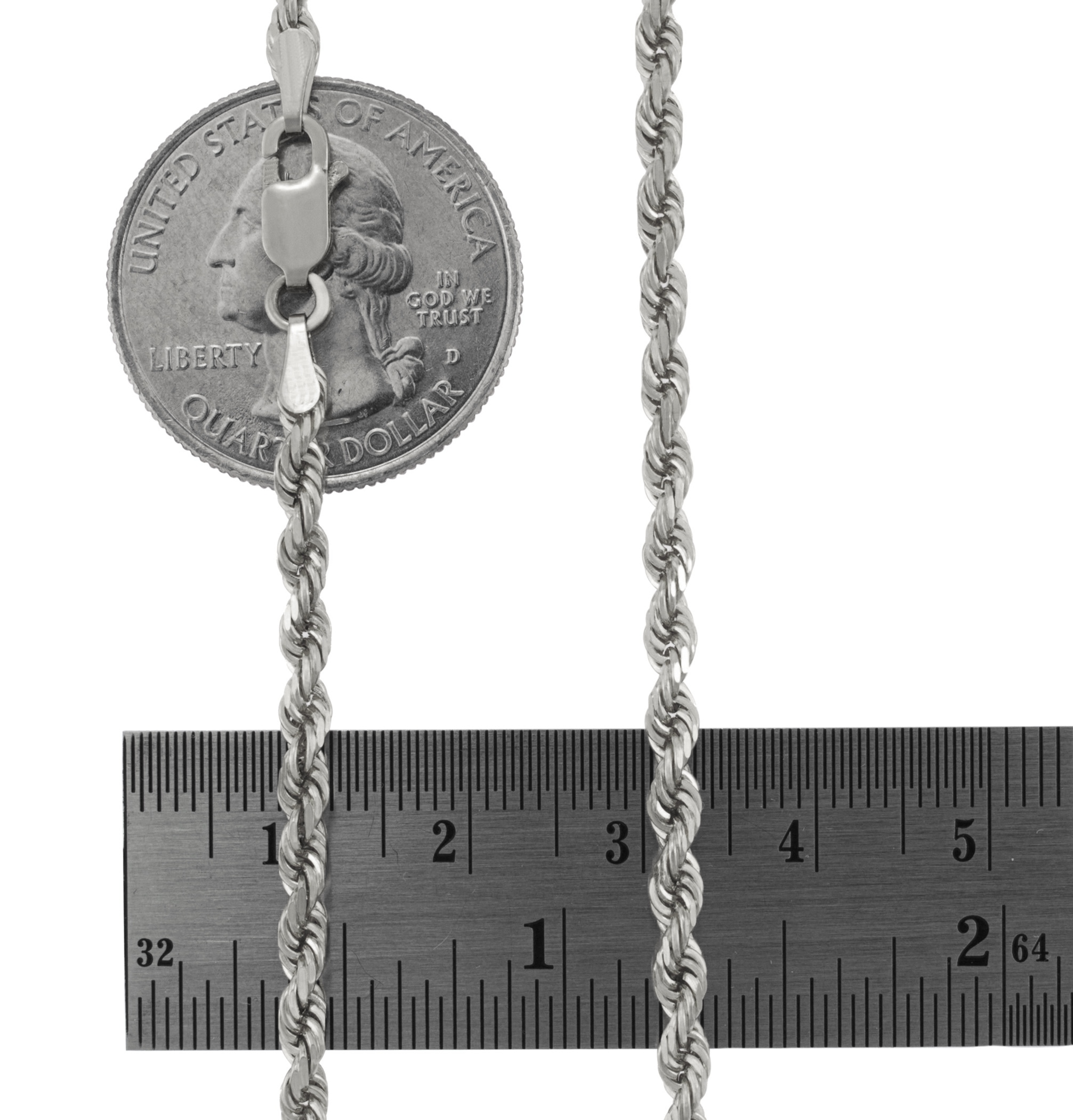 Real 10K White Gold 1.5mm to 7mm Diamond Cut Rope Chain Pendant ...