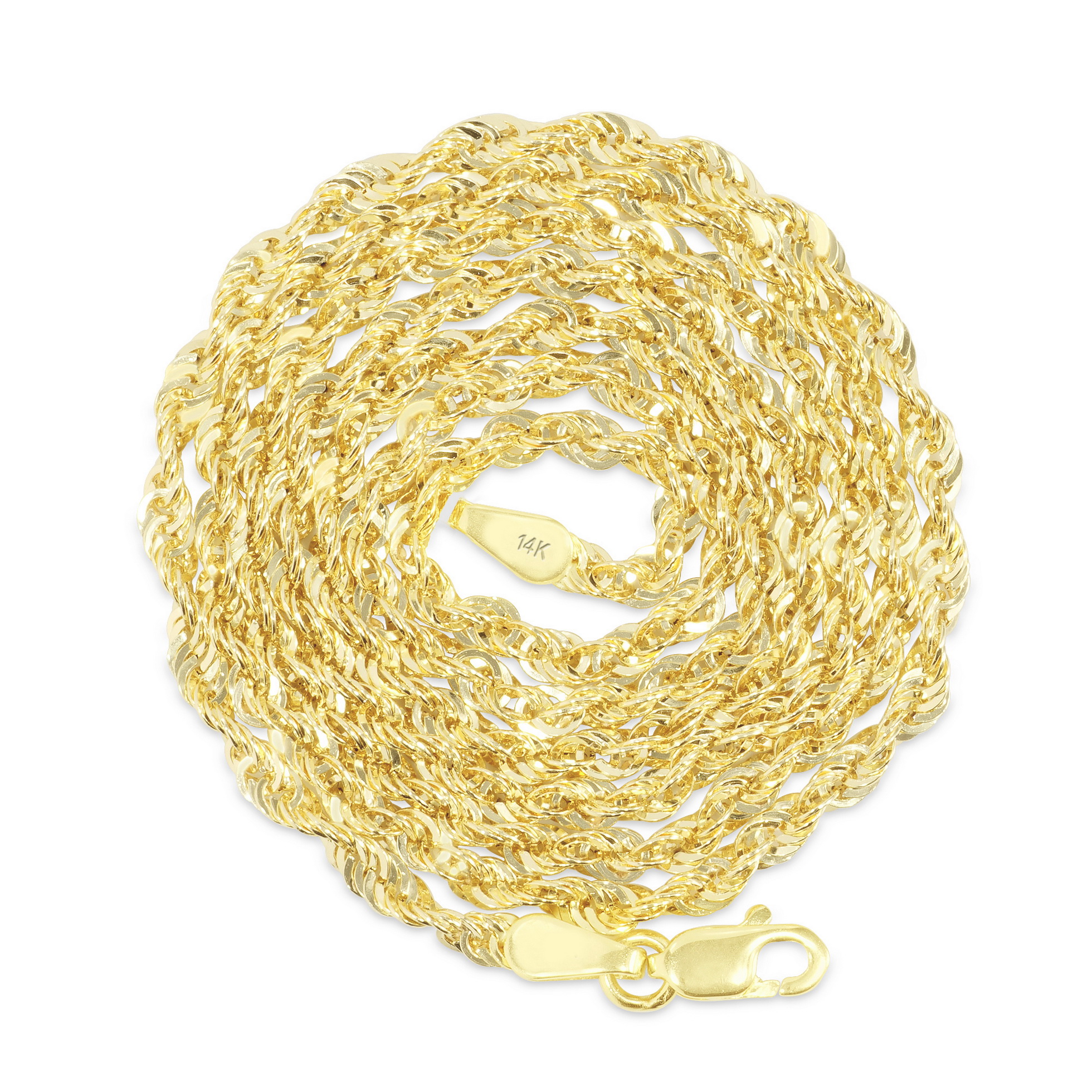 14K Yellow Gold 2.5mm Italian Rope Chain Link Pendant Necklace Unisex ...