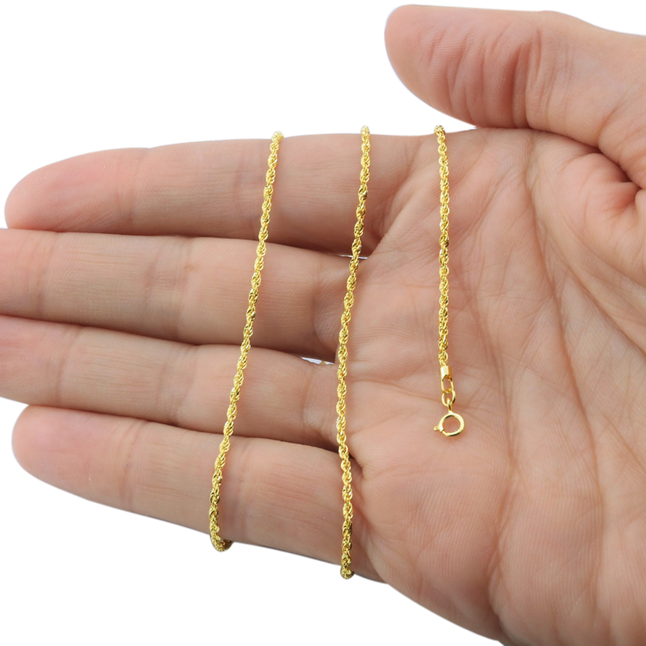 10K Yellow Gold 1 5mm Thin Diamond Cut Rope Chain Pendant Necklace 10K Yellow Gold 1 5mm Thin Diamond Cut Rope Chain Pendant Necklace