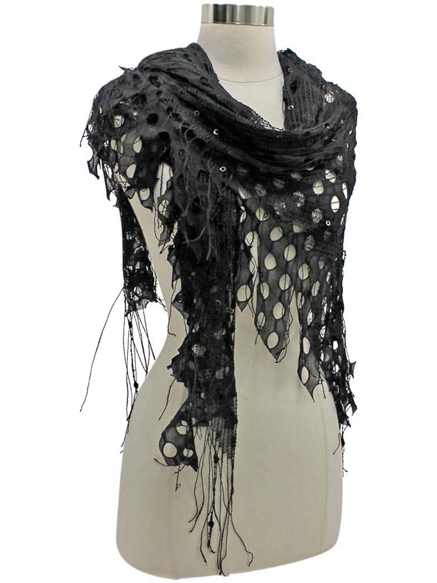 OPEN KNIT LACE NET FRINGED SHAWL SCARF WRAP | eBay