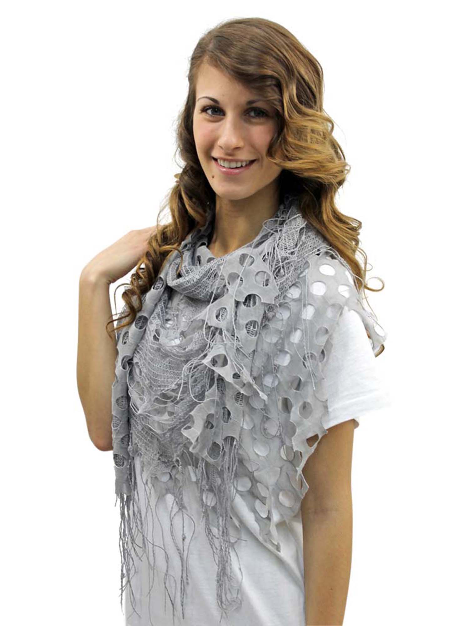 OPEN KNIT LACE NET FRINGED SHAWL SCARF WRAP | eBay
