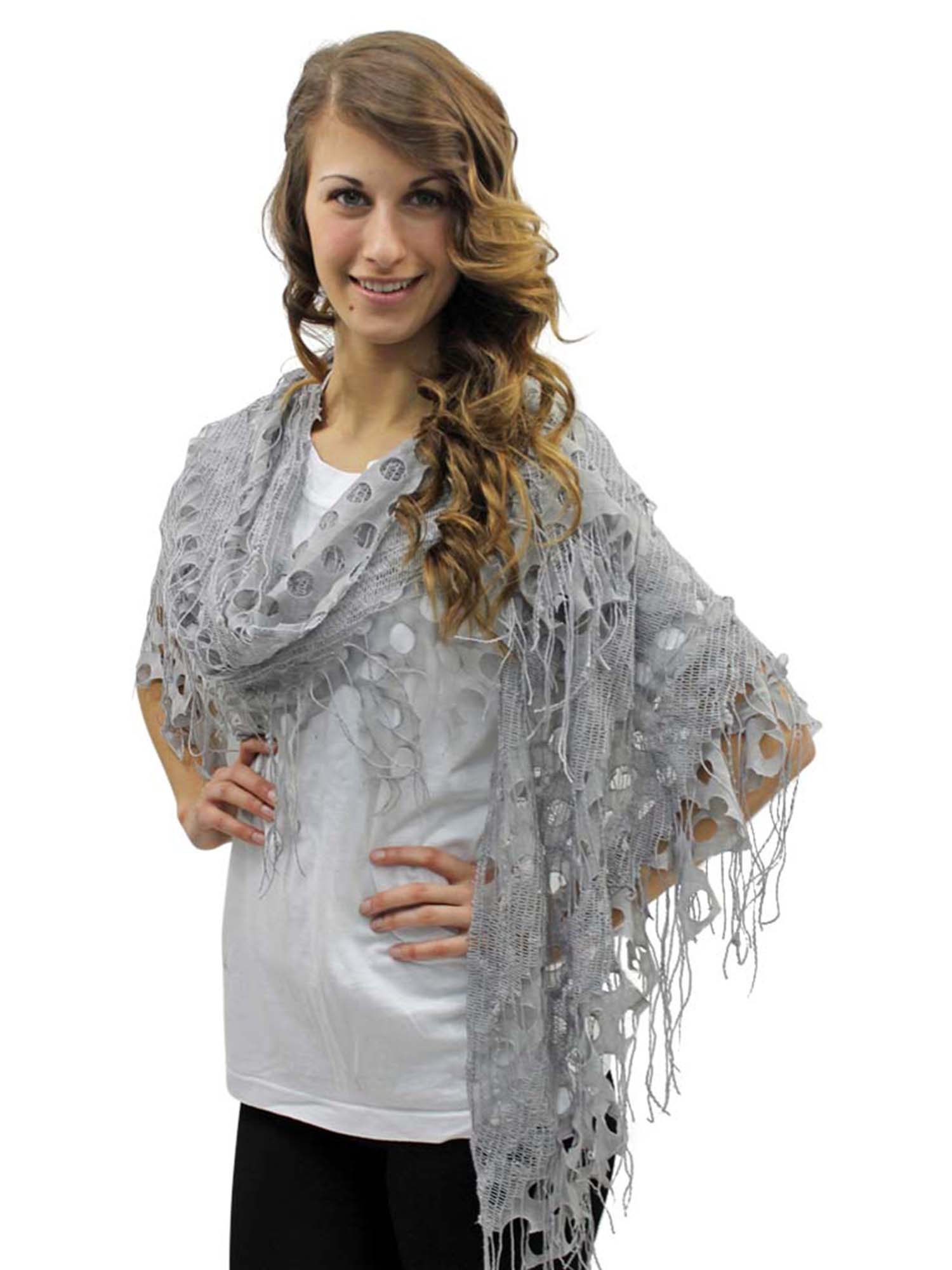 OPEN KNIT LACE NET FRINGED SHAWL SCARF WRAP | eBay