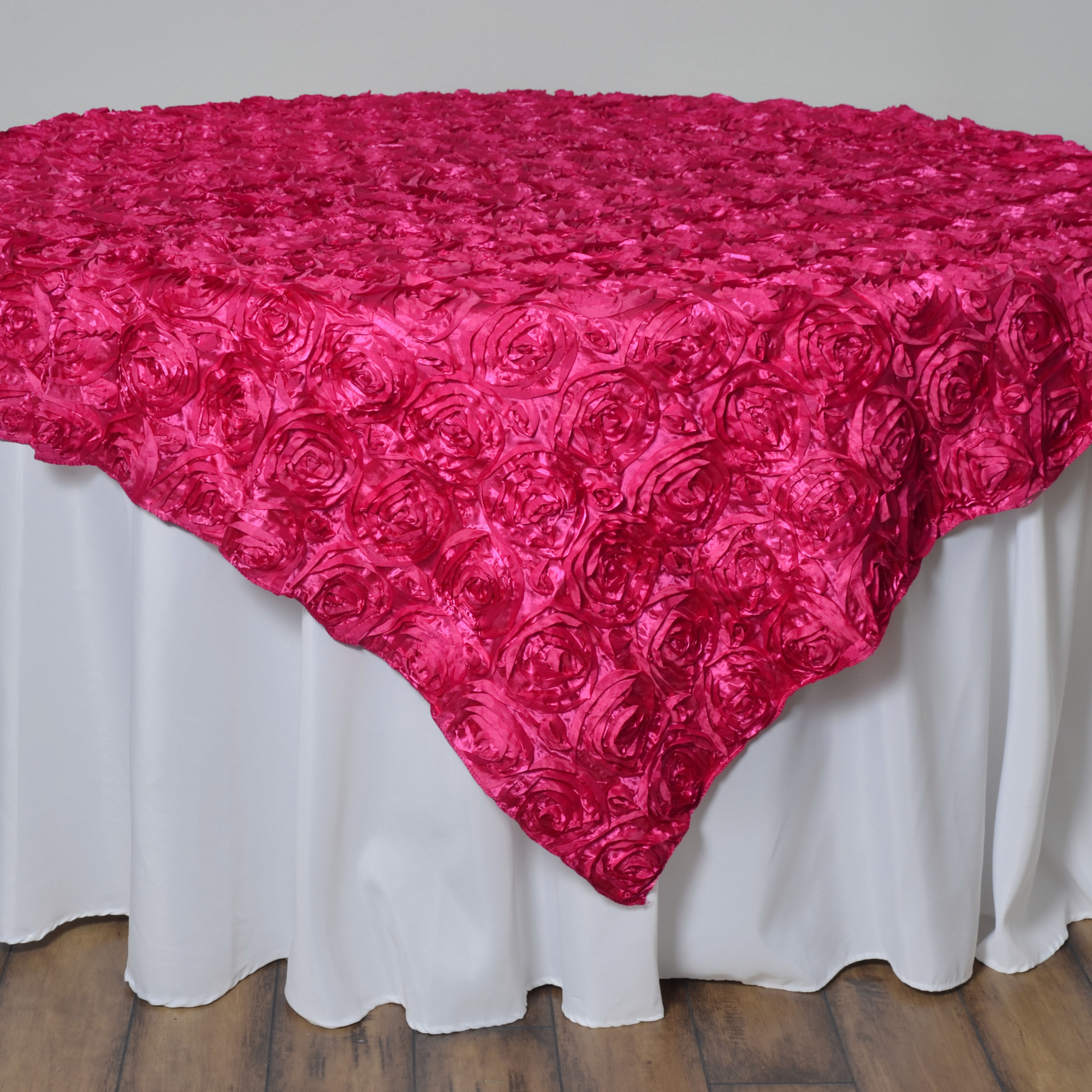 72x72" SATIN Raised Roses TABLE OVERLAYS Unique Wedding Party Toppers ...