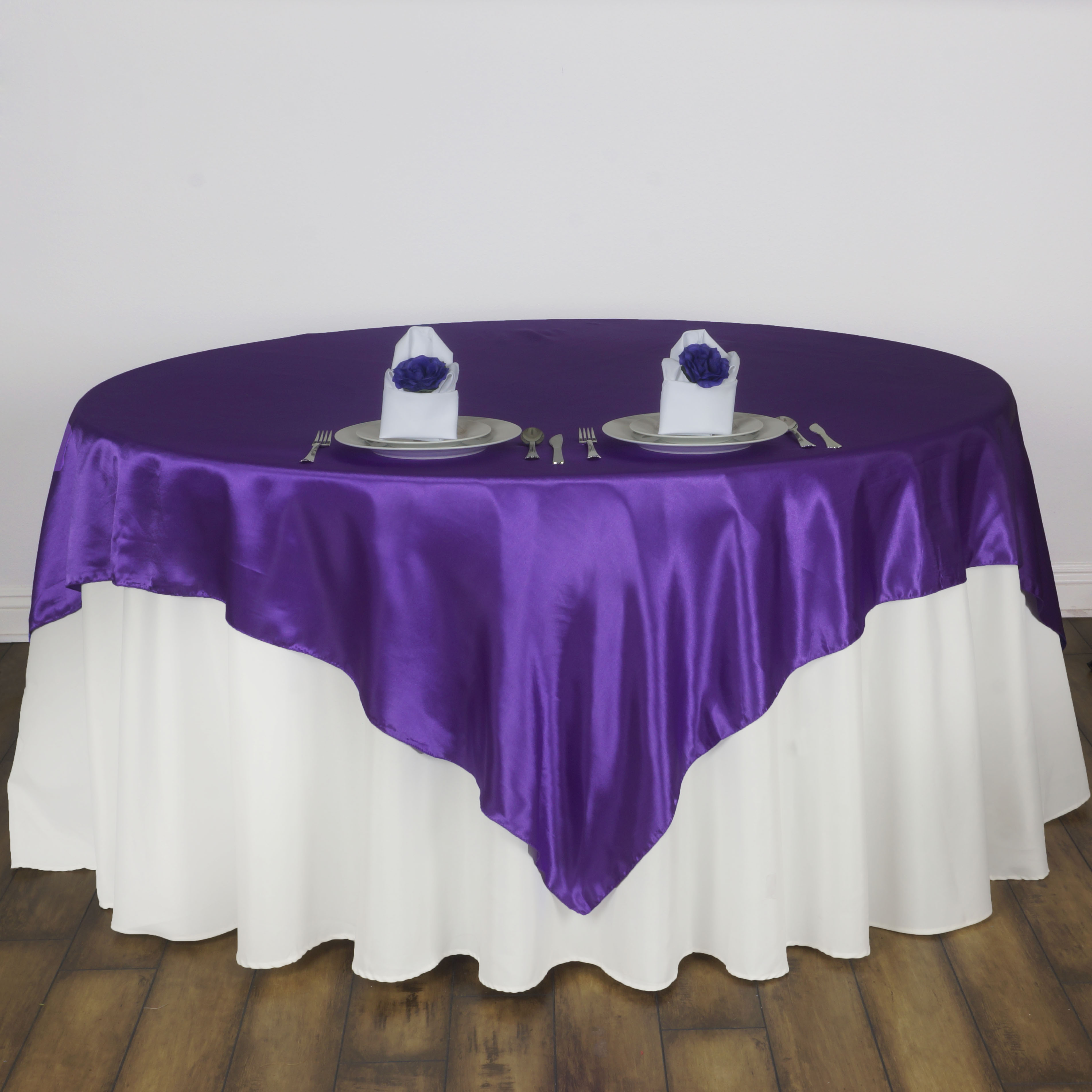 72x72" Square SATIN Table Overlays Wedding Party Linens for 6 feet tables