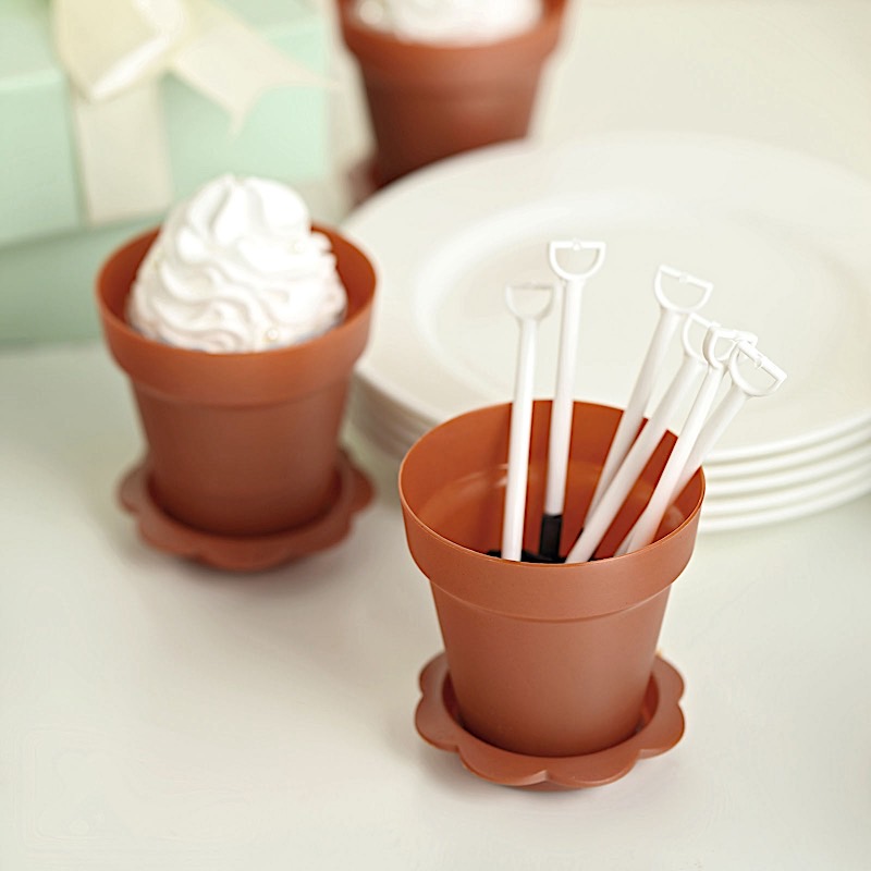 12 Mini Flower Pot Dessert Cups Lid Shovel Spoon Party Events Home ...