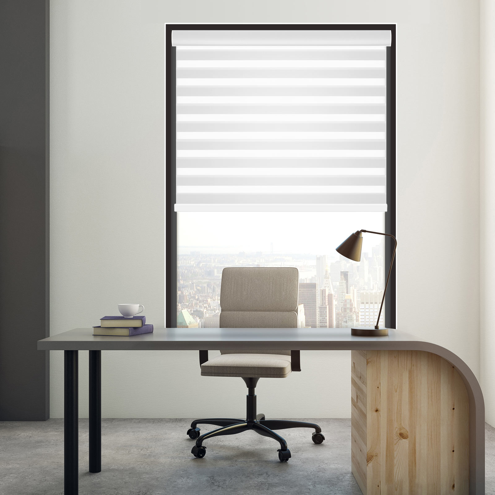 Cordless Light Filtering + Privacy Dual Layer Window Blinds 20" to 72"W ...