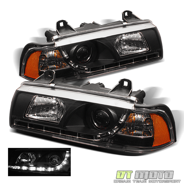 92-98 Bmw E36 3-Series 4Dr DRL R8 Led Projector Headlights Headlamps ...