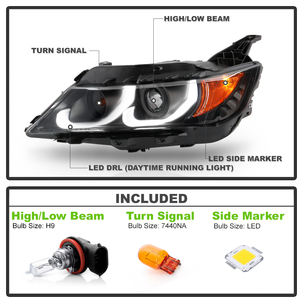 2014-2019 Chevy Impala Black LED Dual DRL Tube Projector Headlights ...