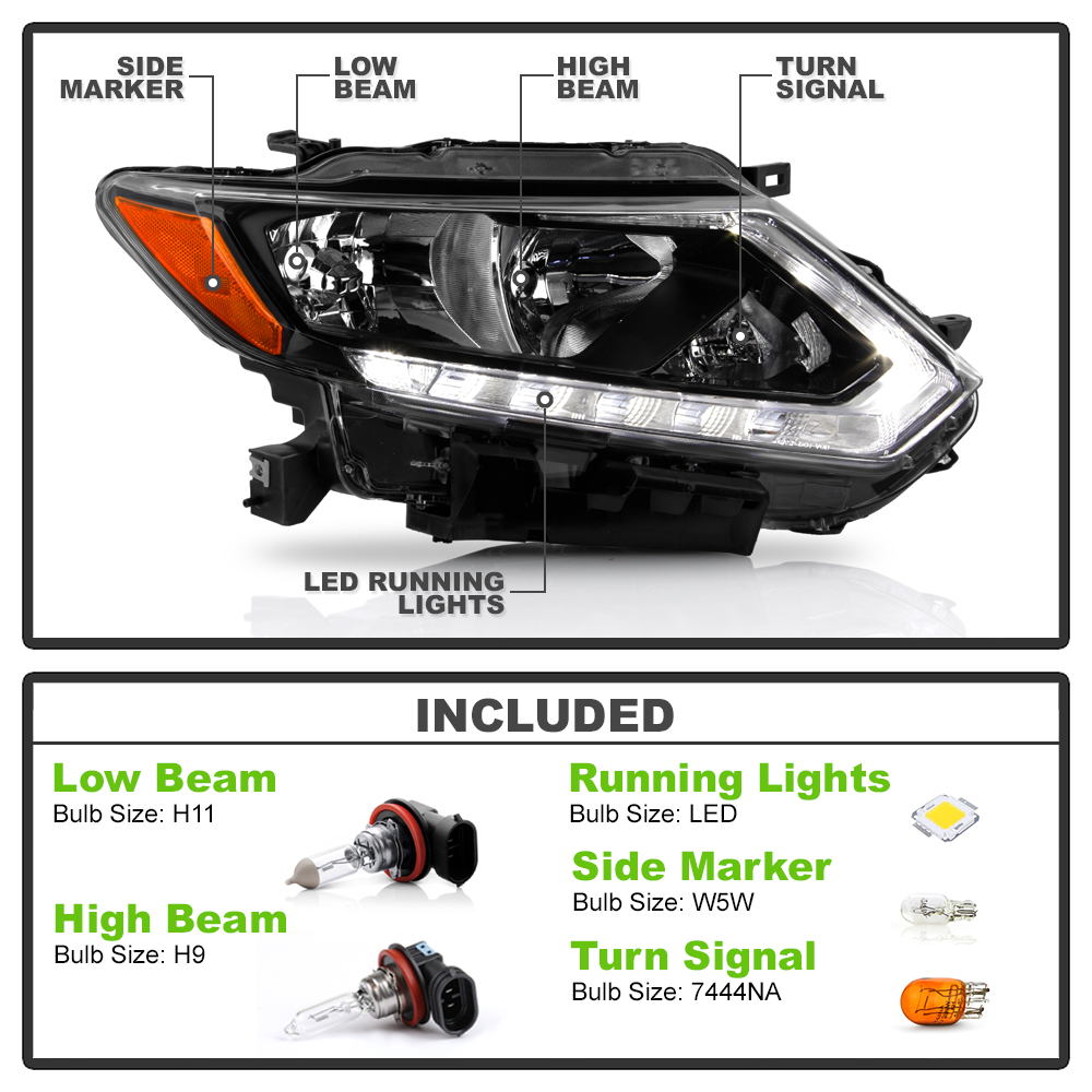For 2014 2015 2016 Rogue Halogen Headlight Headlamp Replacement ...