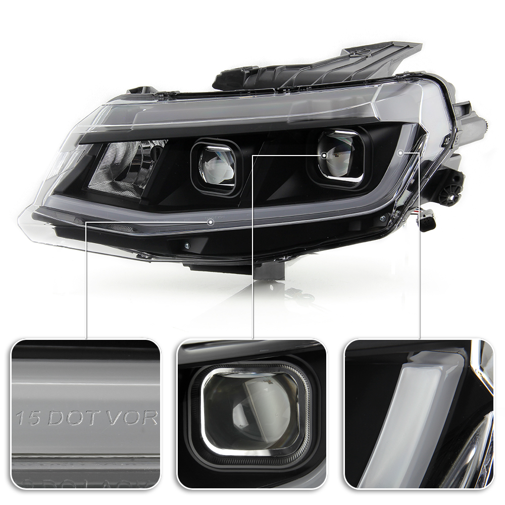 [Halogen Model] 2016 2017 2018 Chevy Camaro LED Tube Dual Projector ...