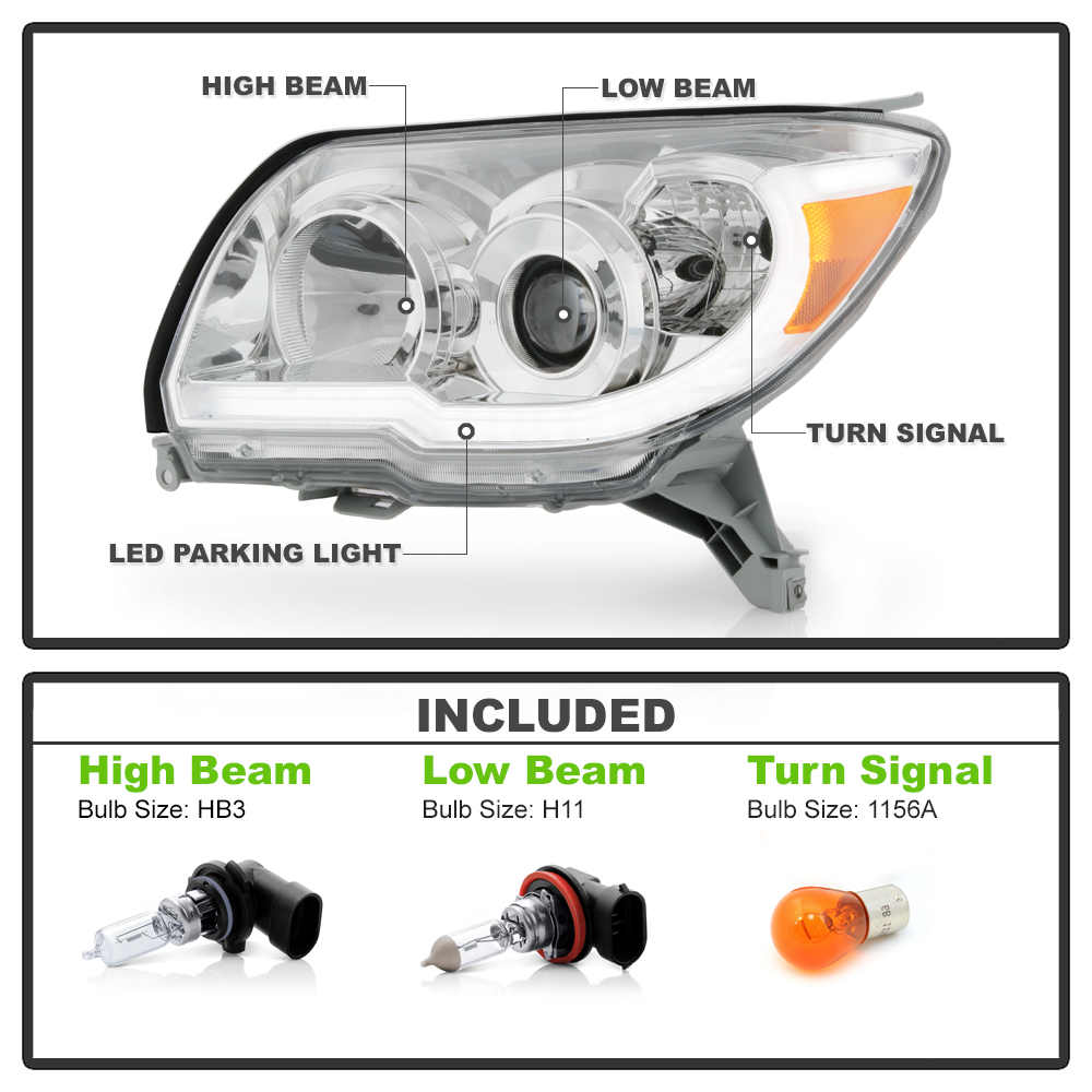 For 2006-2009 Toyota 4Runner Chrome LED Tube Upgrade Style Projector ...