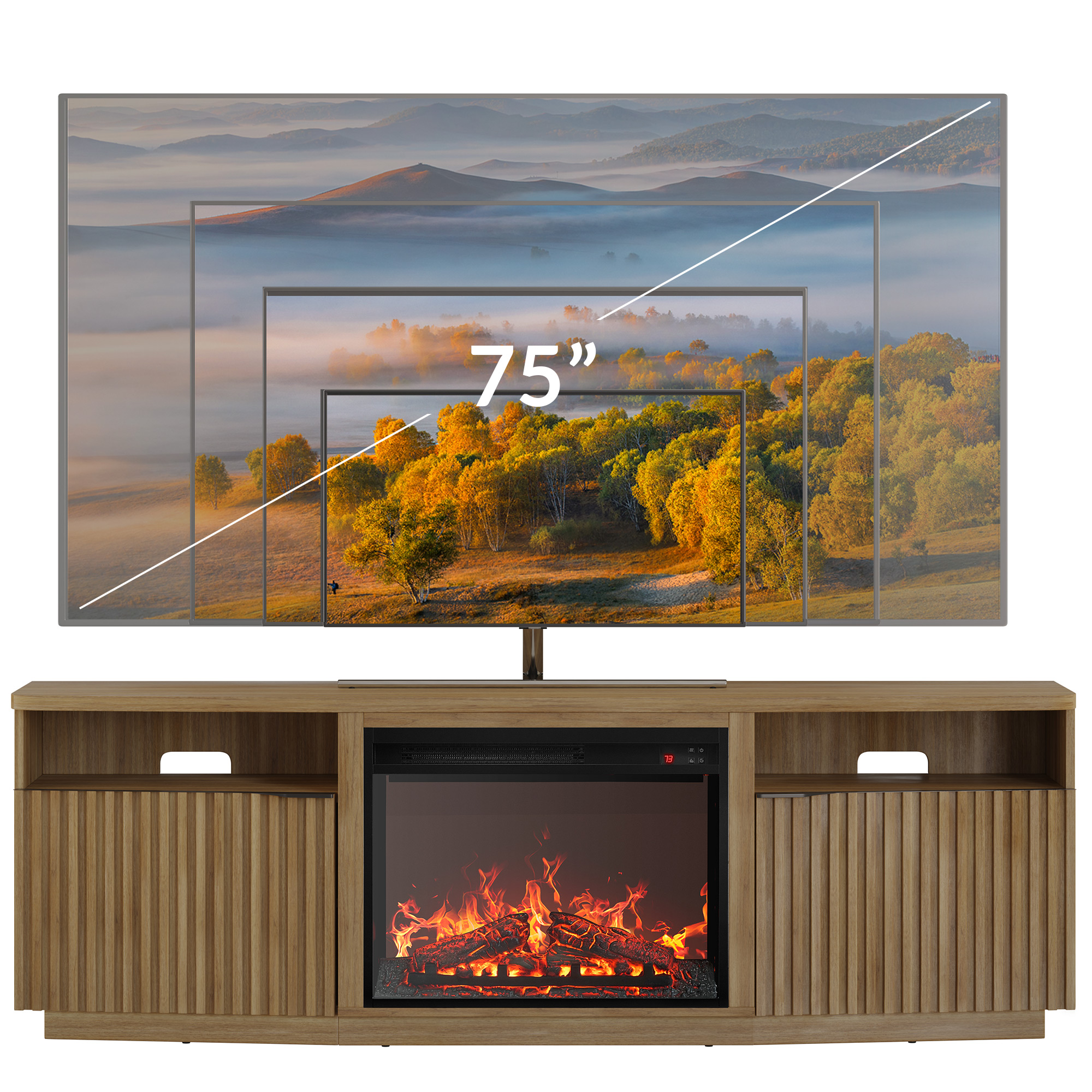 68" TV Stand with 23" Electric Fireplace Heater for TV up to 75" | eBay