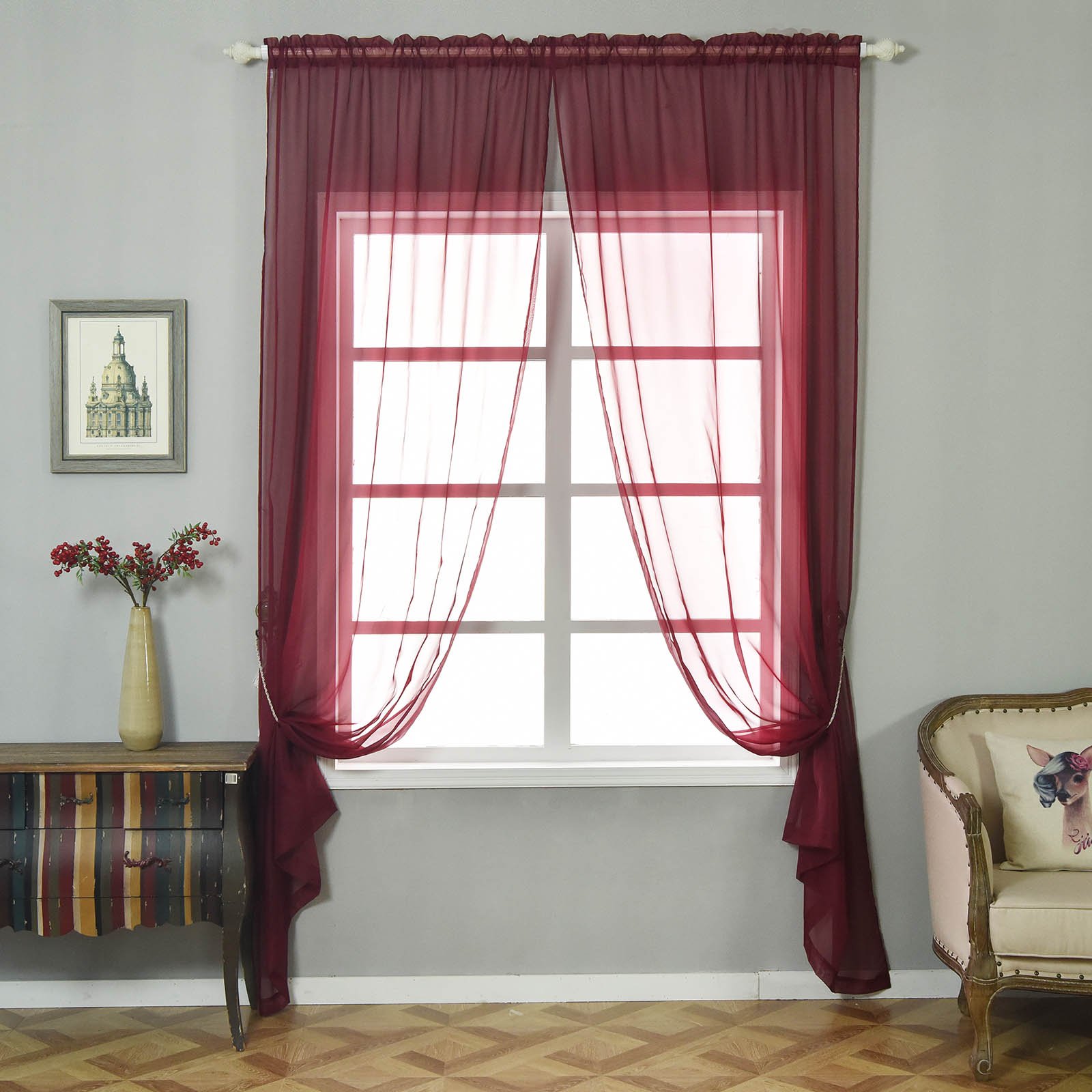 Sheer Organza 52 x 108-Inch Window Drapes Curtain 2 Panels Home Party ...