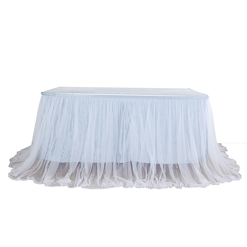 Tulle Satin TABLE SKIRT 2-Layer Party Linens Wedding Dining Catering ...