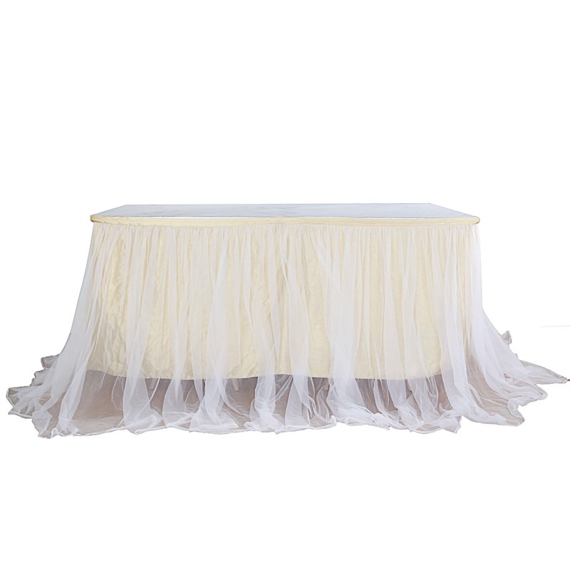 Tulle Satin TABLE SKIRT 2-Layer Party Linens Wedding Dining Catering ...