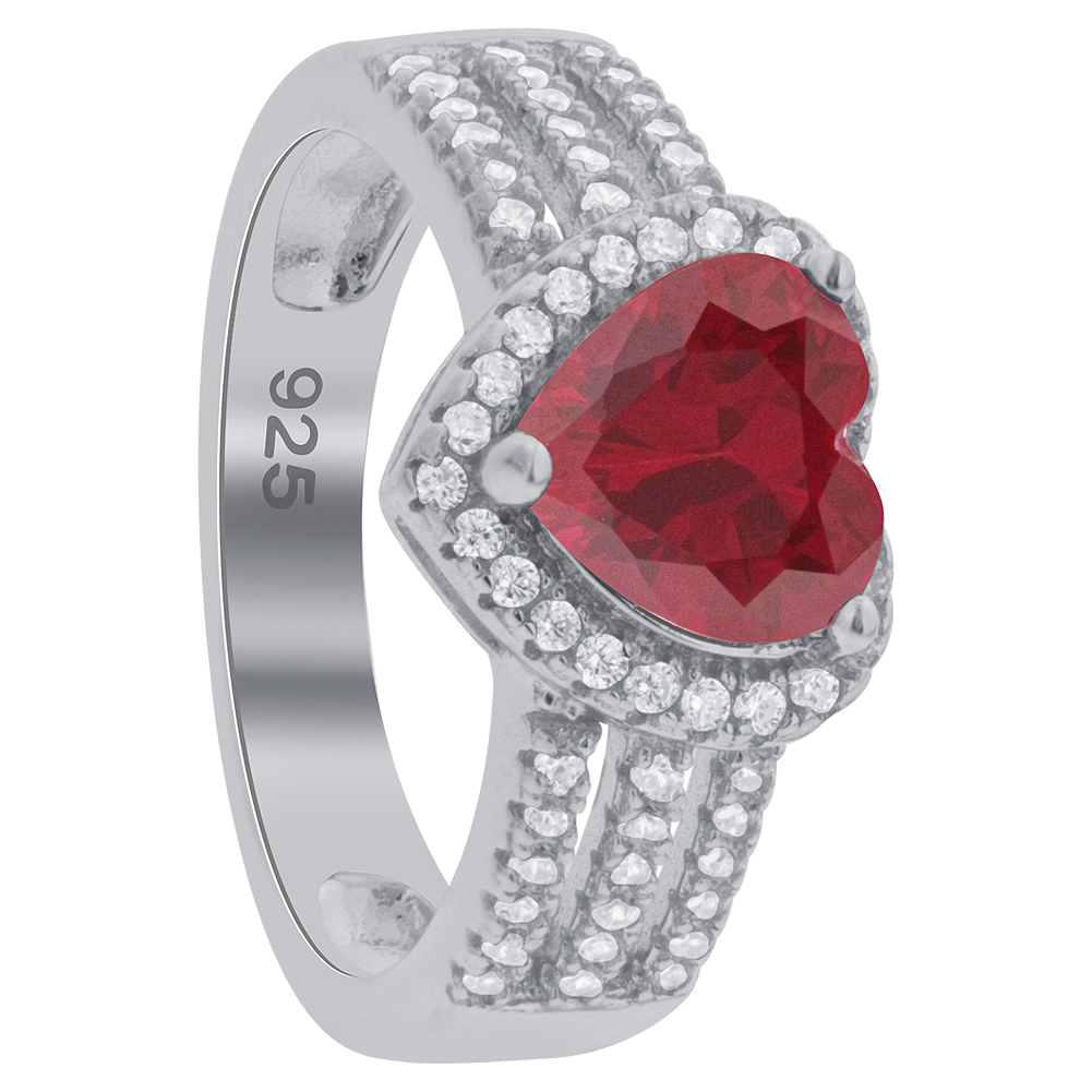 Gem Avenue 925 Sterling Silver Ruby Heart Cubic Zirconia Ring