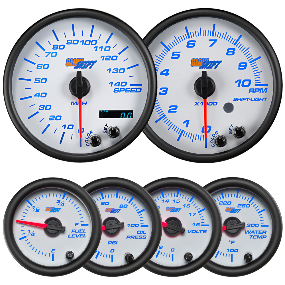 GlowShift White 7 Color 6 Gauge Set for Custom Instrument Cluster Dash ...