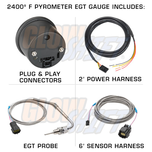 GlowShift 52mm Tinted 7 Color 60psi Boost + 2400F EGT Pyrometer Diesel ...