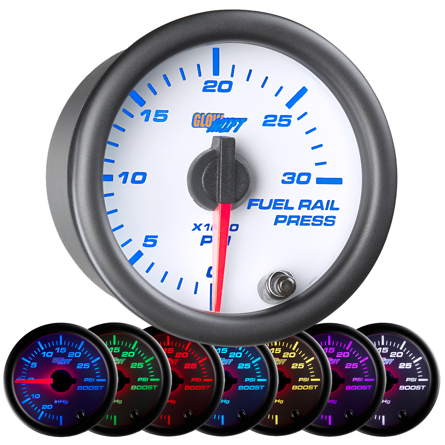 GLOWSHIFT WHITE 7 FUEL RAIL PRESSURE GAUGE 30,000 PSI for 5.9L DODGE ...