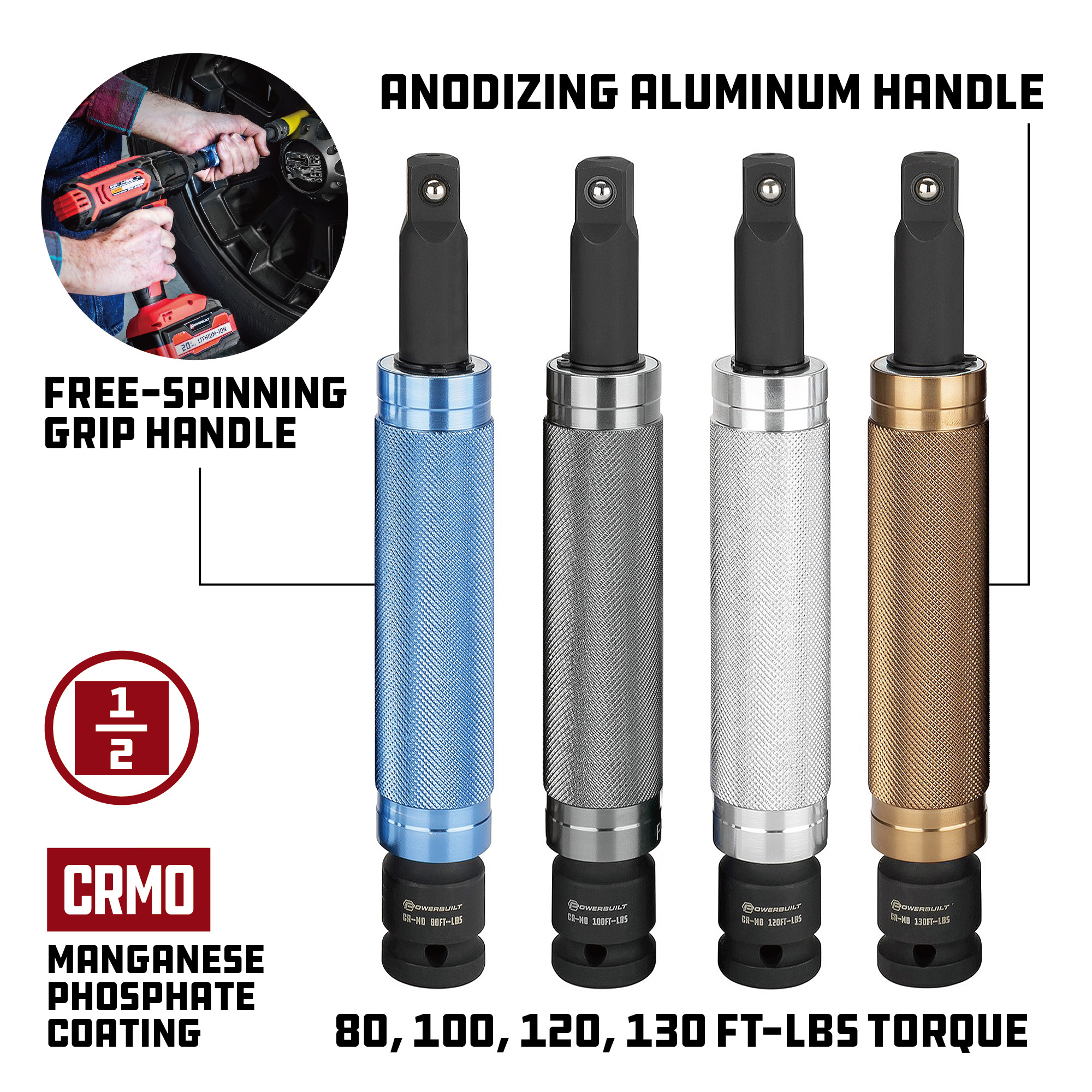 Powerbuilt 8 Pc. Torque-Limiting Extension Bar and Lug Nut Socket Set ...