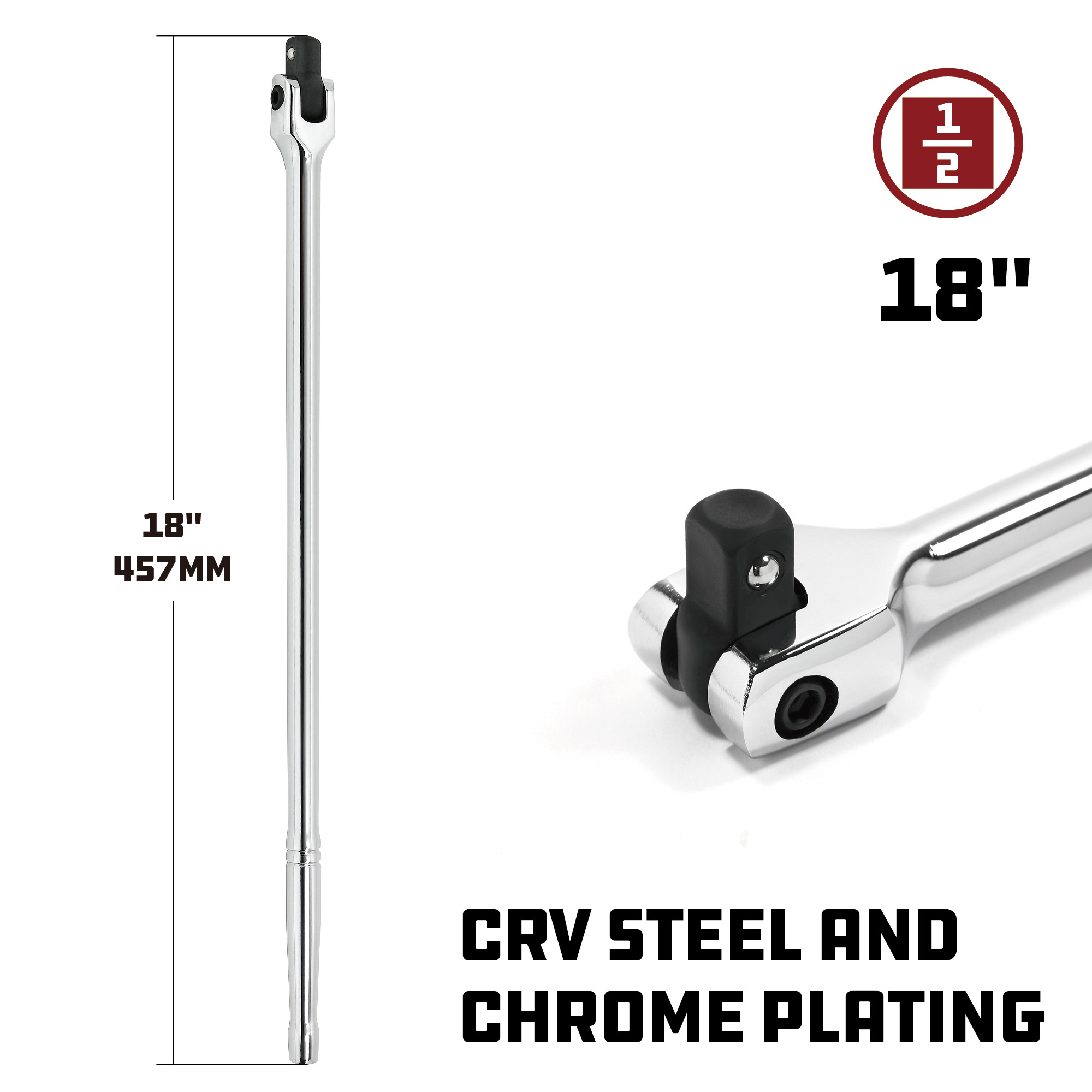 Powerbuilt 1/2" Drive 18" Breaker Bar with Flex Head Chrome Vanadium ...