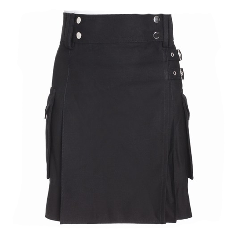 Ladies Black Utility Scottish Kilt Skirt Cotton Bnwt Free Ladies Kilt Pin Ebay