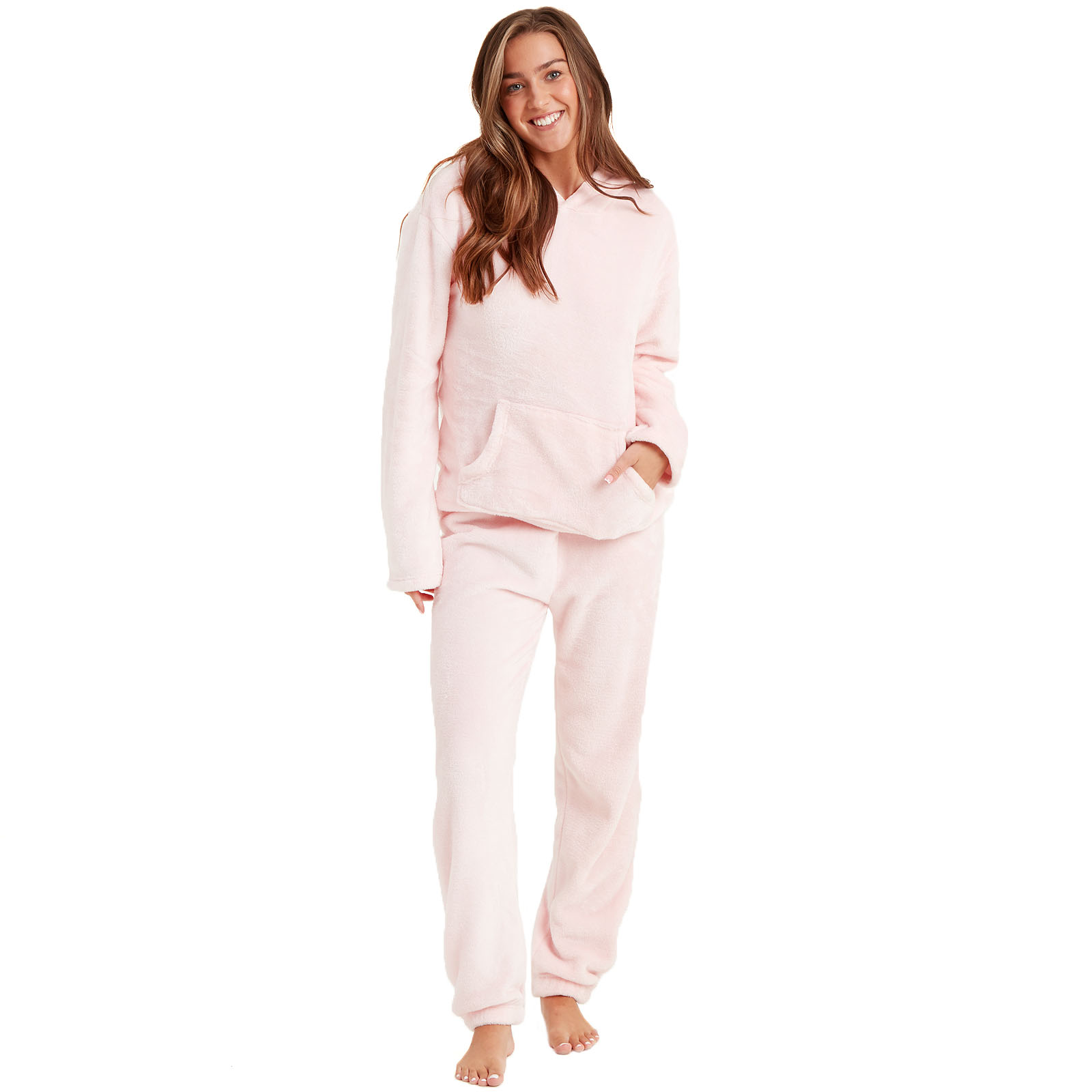 Snuggaroo Womens Soft Fleece Hooded PJs Pyjama Bottoms Top Loungewear ...