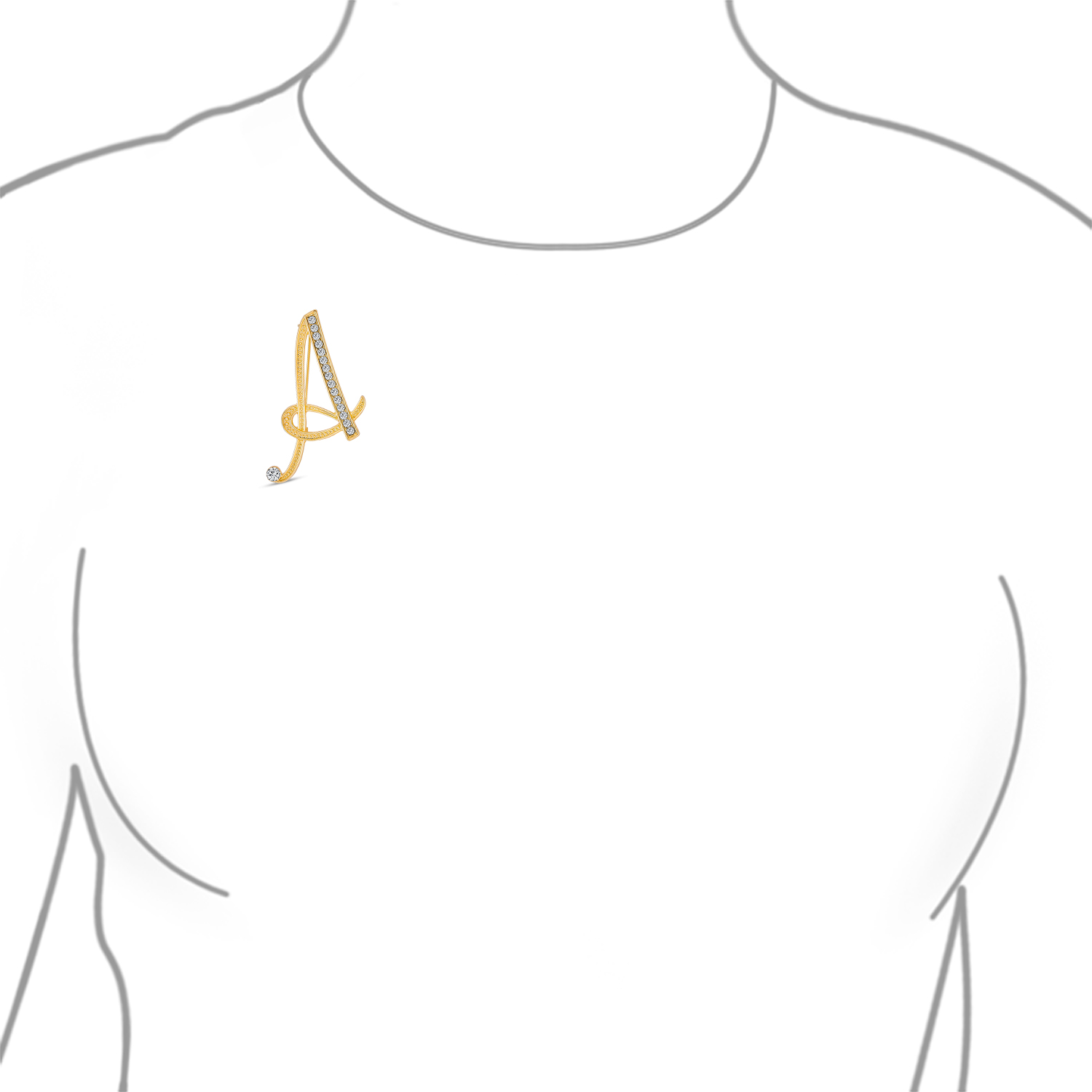 Large Letter Cursive Script Initial Pin Brooch Pave Crystal Silver | eBay