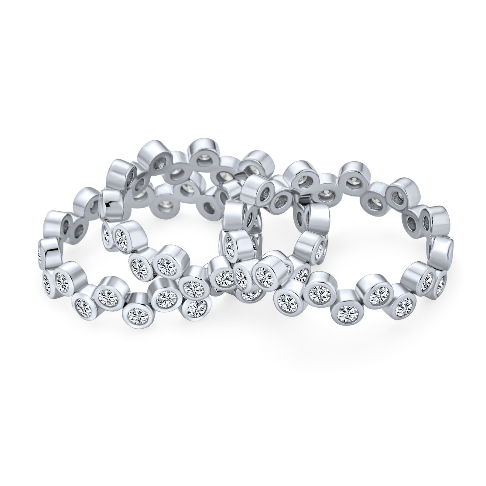 Stackable Circle Wide Bezel Bubble Band Ring Set .925 Sterling Silver ...